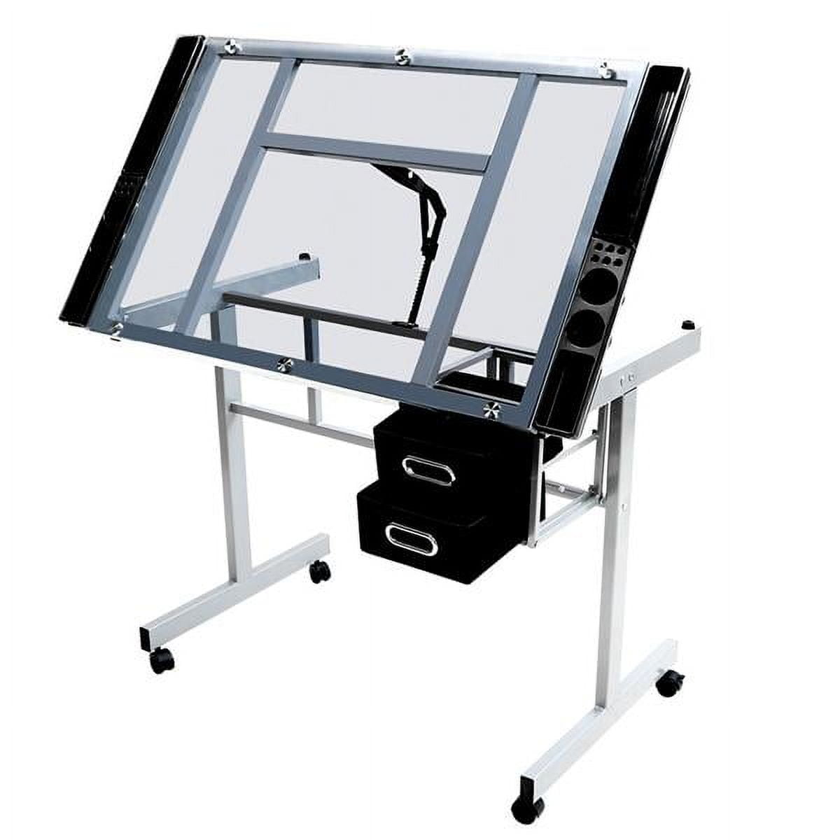 Renwick Tempered Glass Adjustable Drafting Table with Storage Drawers ...