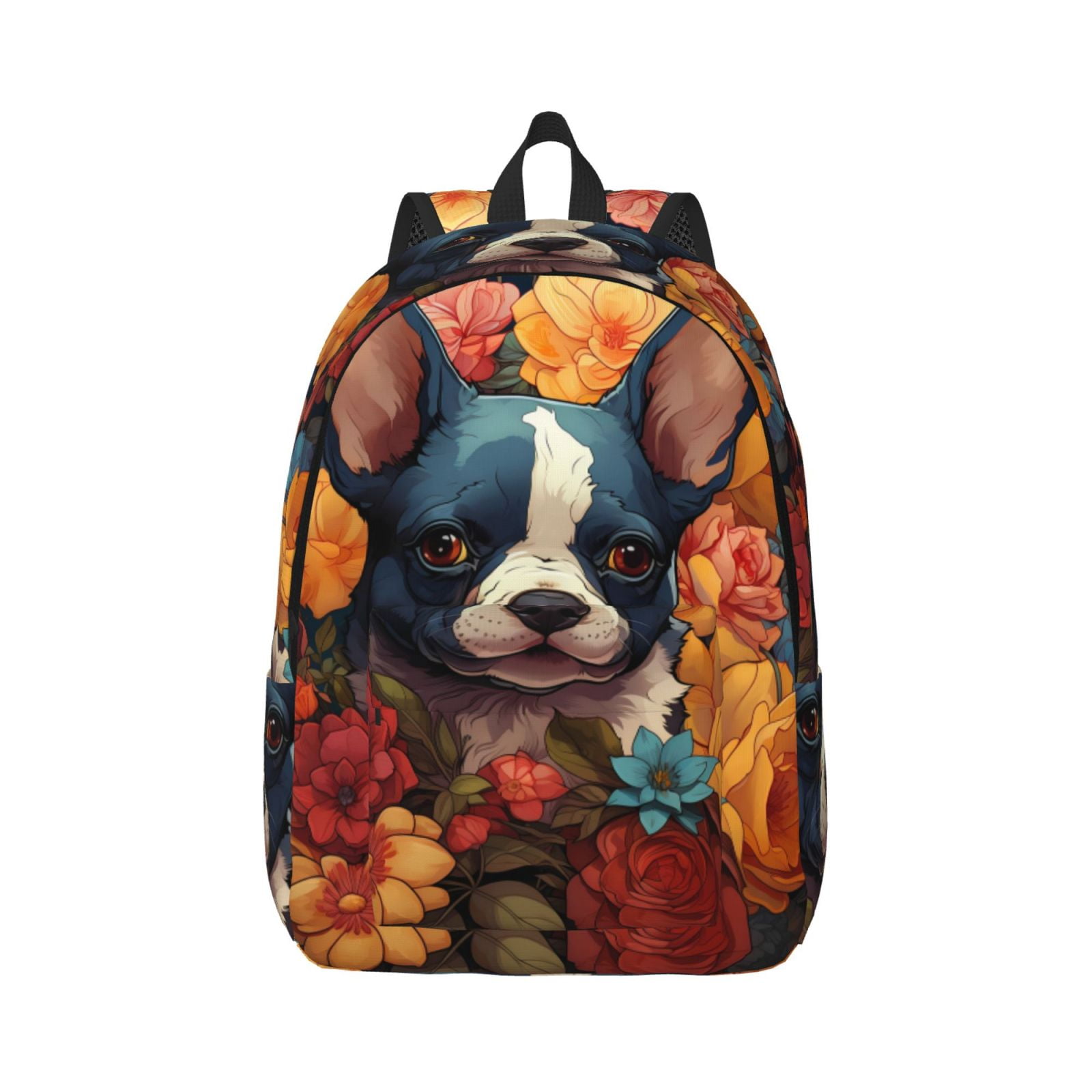 Easygd Cute Colorful Flower French Bulldog Canvas Backpack: Stylish ...