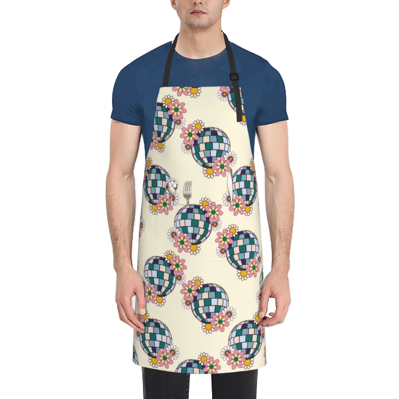 Easygdp 70s Disco Ball Waterproof Apron with Pockets Adjustable Cooking ...