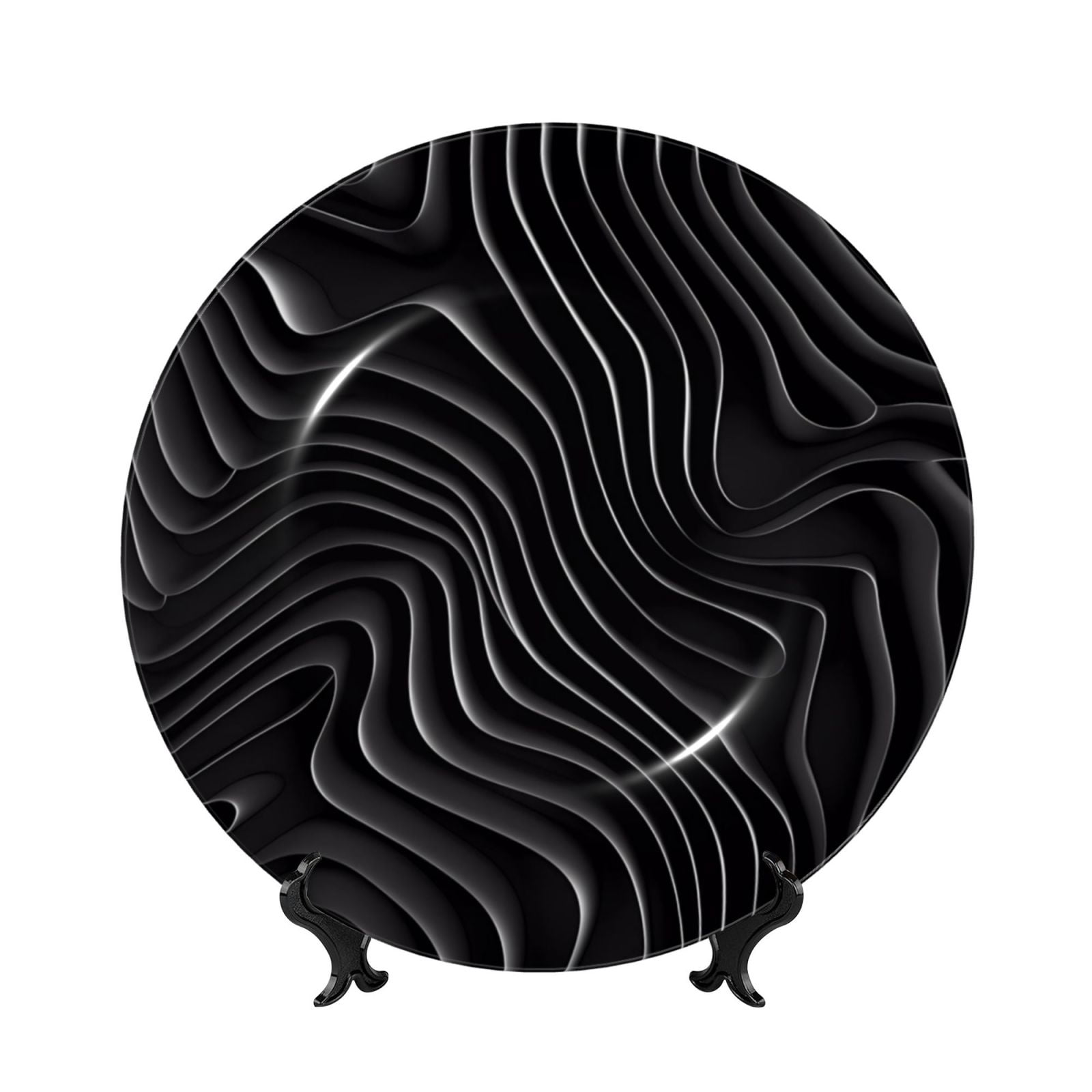Easygdp Abstract Black And White Waves Bone China Decorative Plate ...