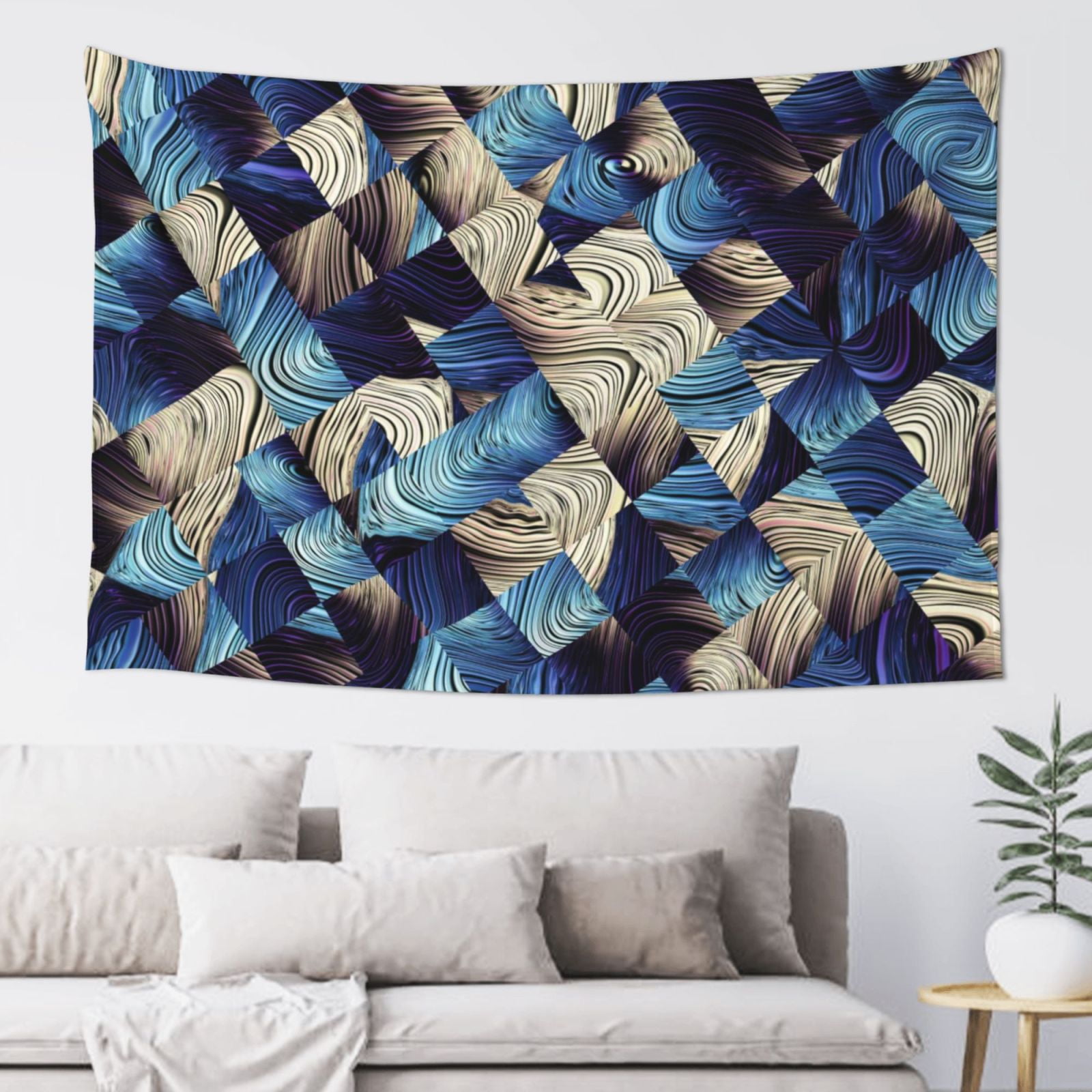 Easygdp Abstract Blue Squares Tapestry Wall Hanging, Wall Tapestries ...
