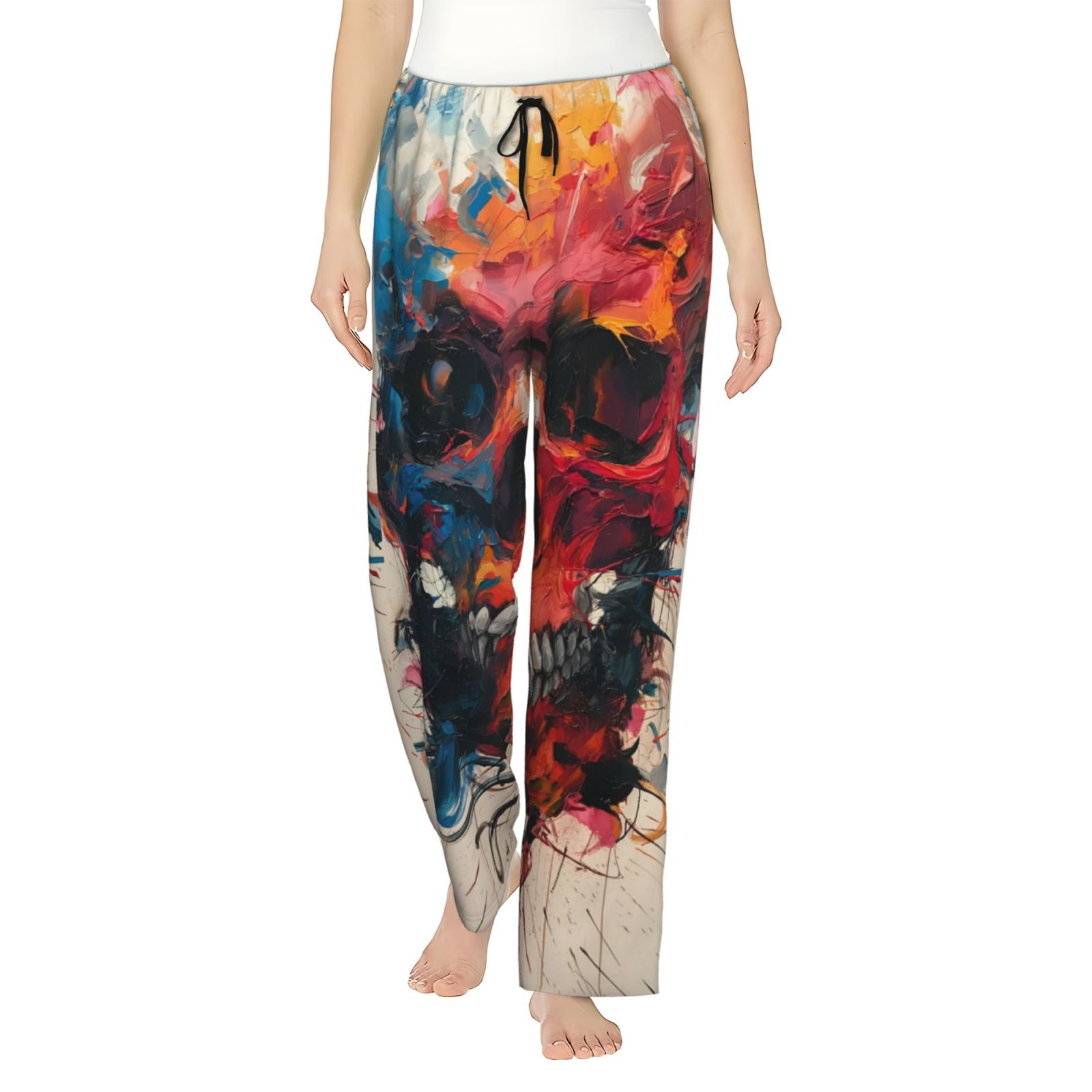 Easygdp Abstract Colorful Skull Art Women's Drawstring Pajama Pants ...