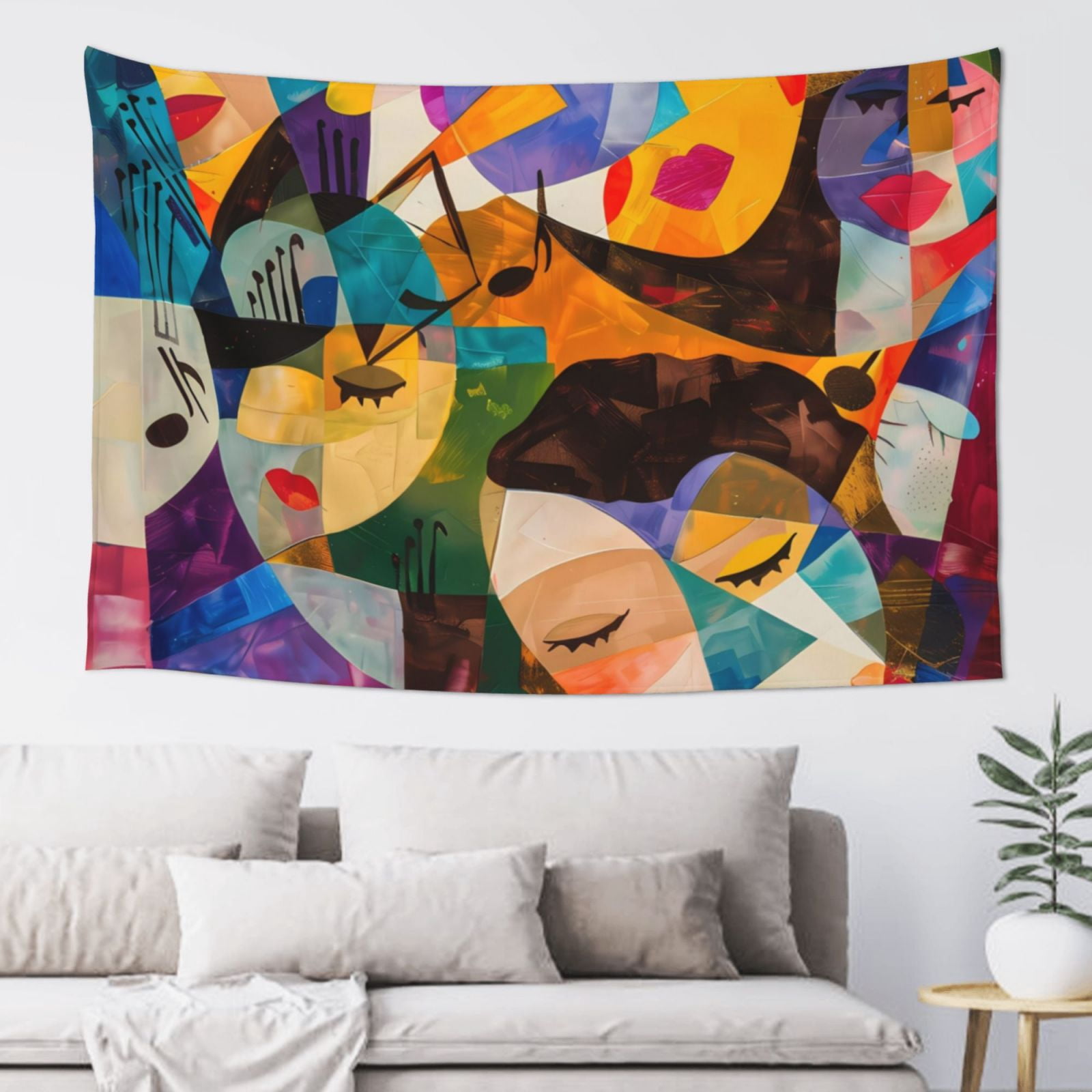 Easygdp Abstract Musical Faces Tapestry Wall Hanging, Wall Tapestries ...