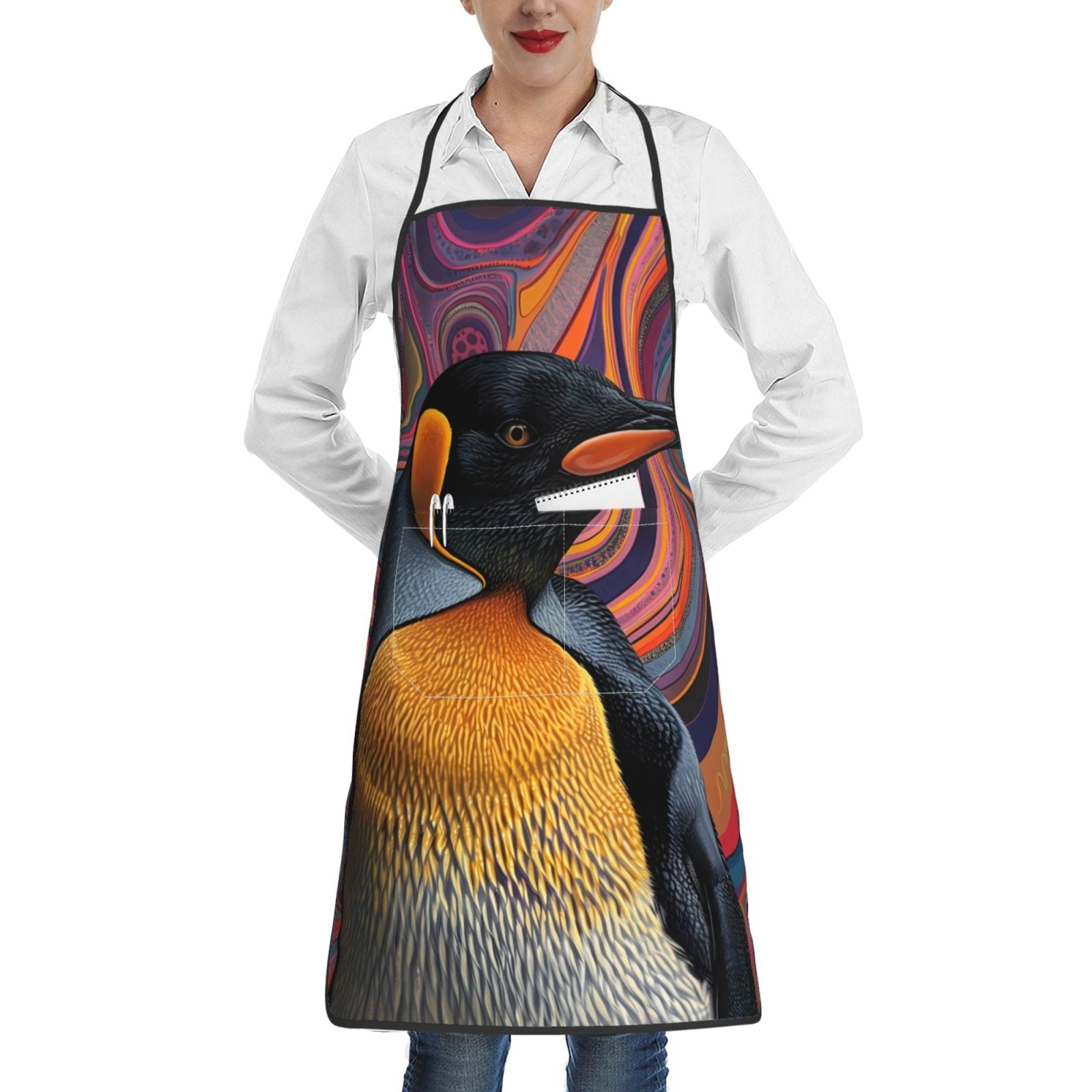 Easygdp Abstract Pattern Penguin Apron Waterdrop Resistant with 2 ...