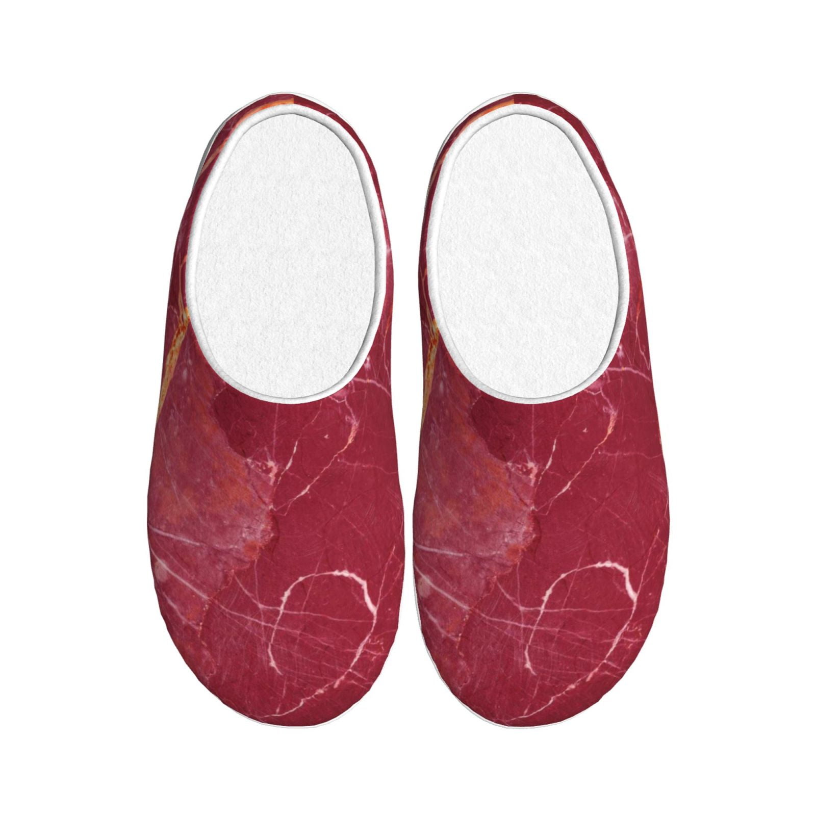 Easygdp Abstract Red Marble Slippers for Women Mens Winter Warm Home ...