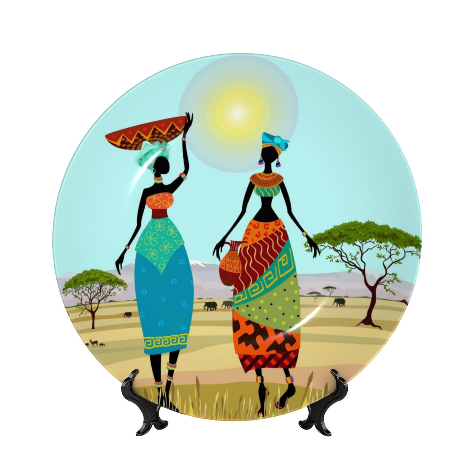 Easygdp African Women Bone China Decorative Plate Ceramic Dinner Plates ...