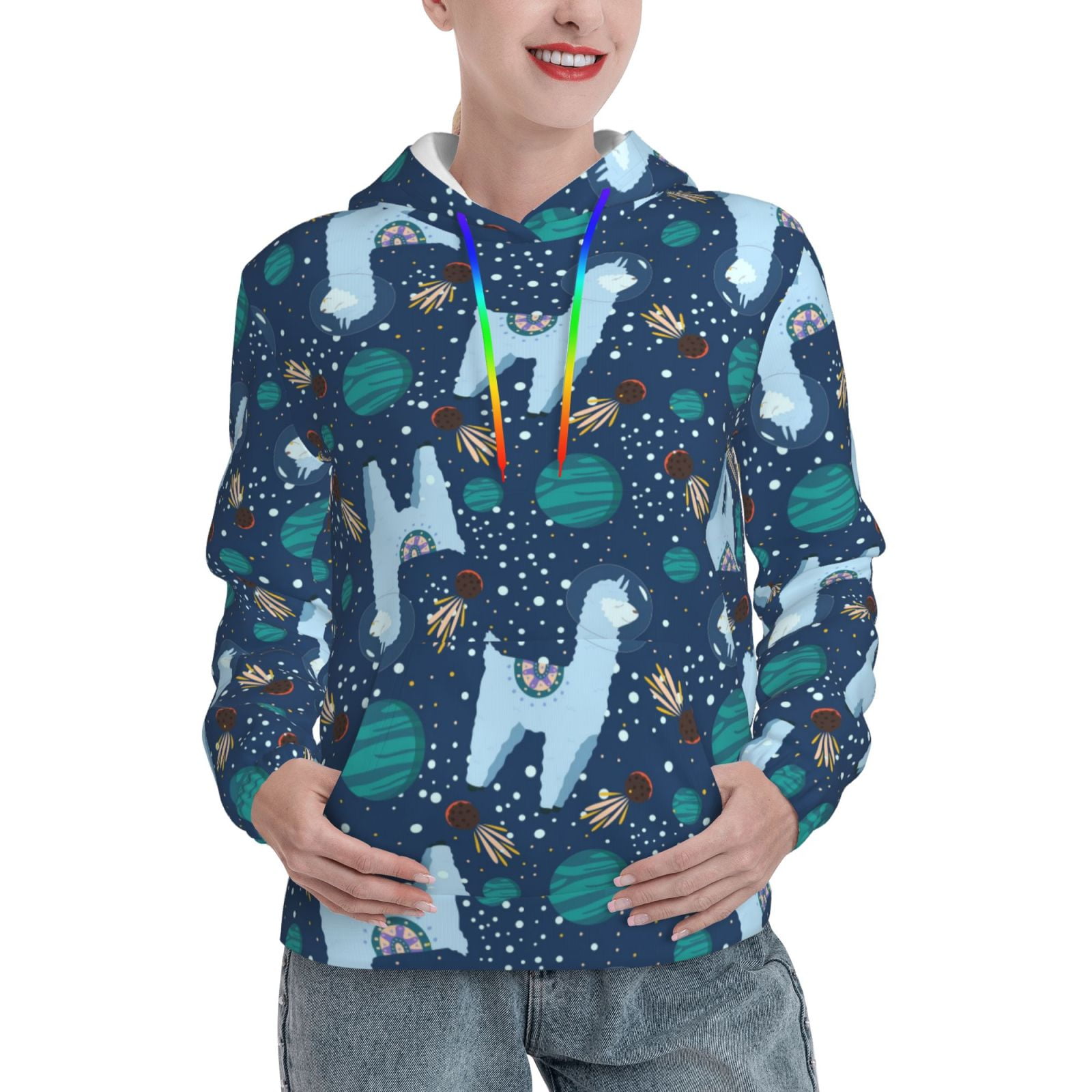 Easygdp Alpaca Astronaut in Space Womens Casual Hoodies Sweatshirts Long Sleeve Pullover Fall ...
