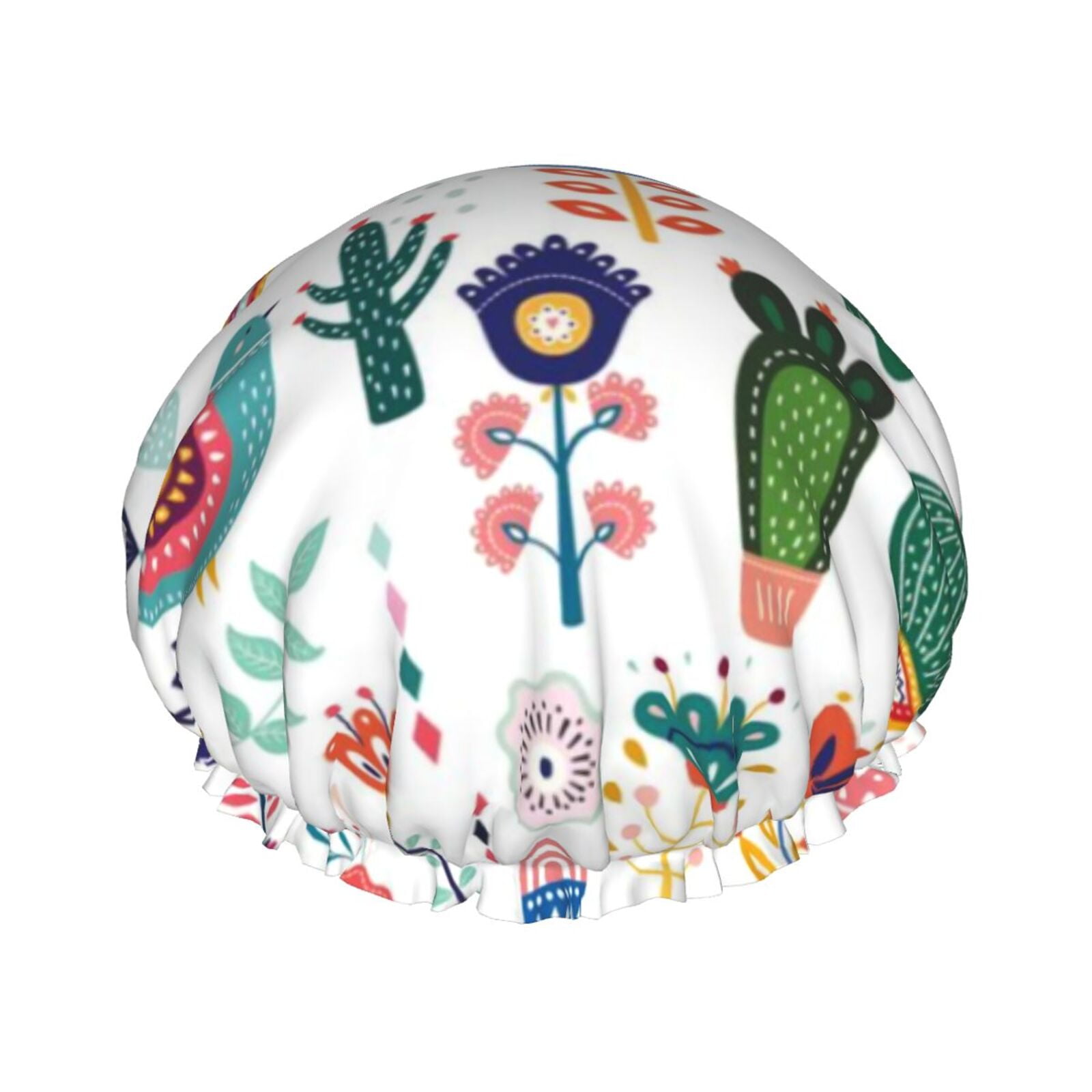 Easygdp Alpaca Flower Shower Caps for Women, Double Waterproof Layers ...