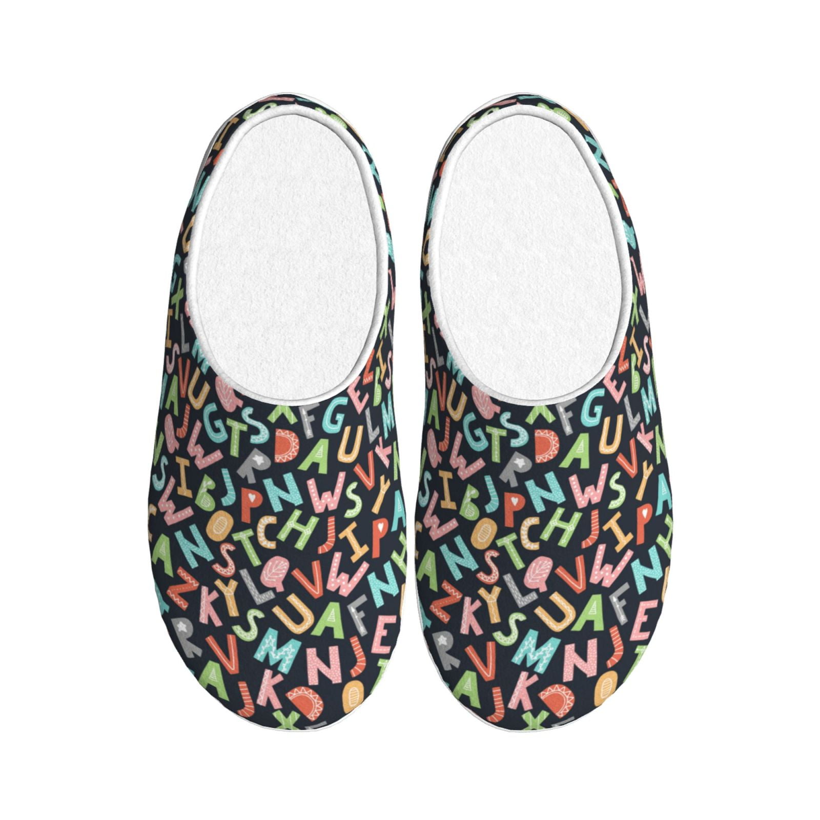 Easygdp Alphabet Slippers for Women Mens Winter Warm Home Slippers ...
