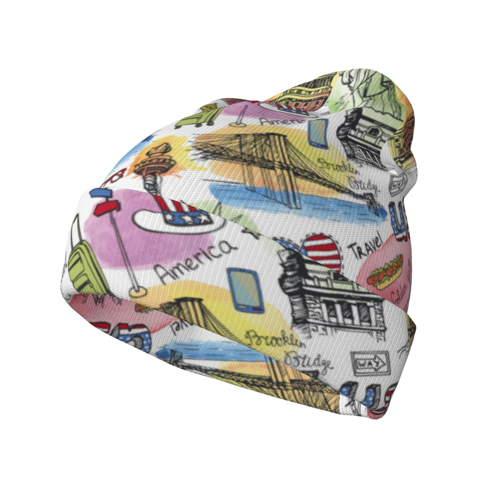 Easygdp America Landmarks1 Winter Beanie for Men Women Beanie Knit Hat Cuffed Cap Beanie Knit ...