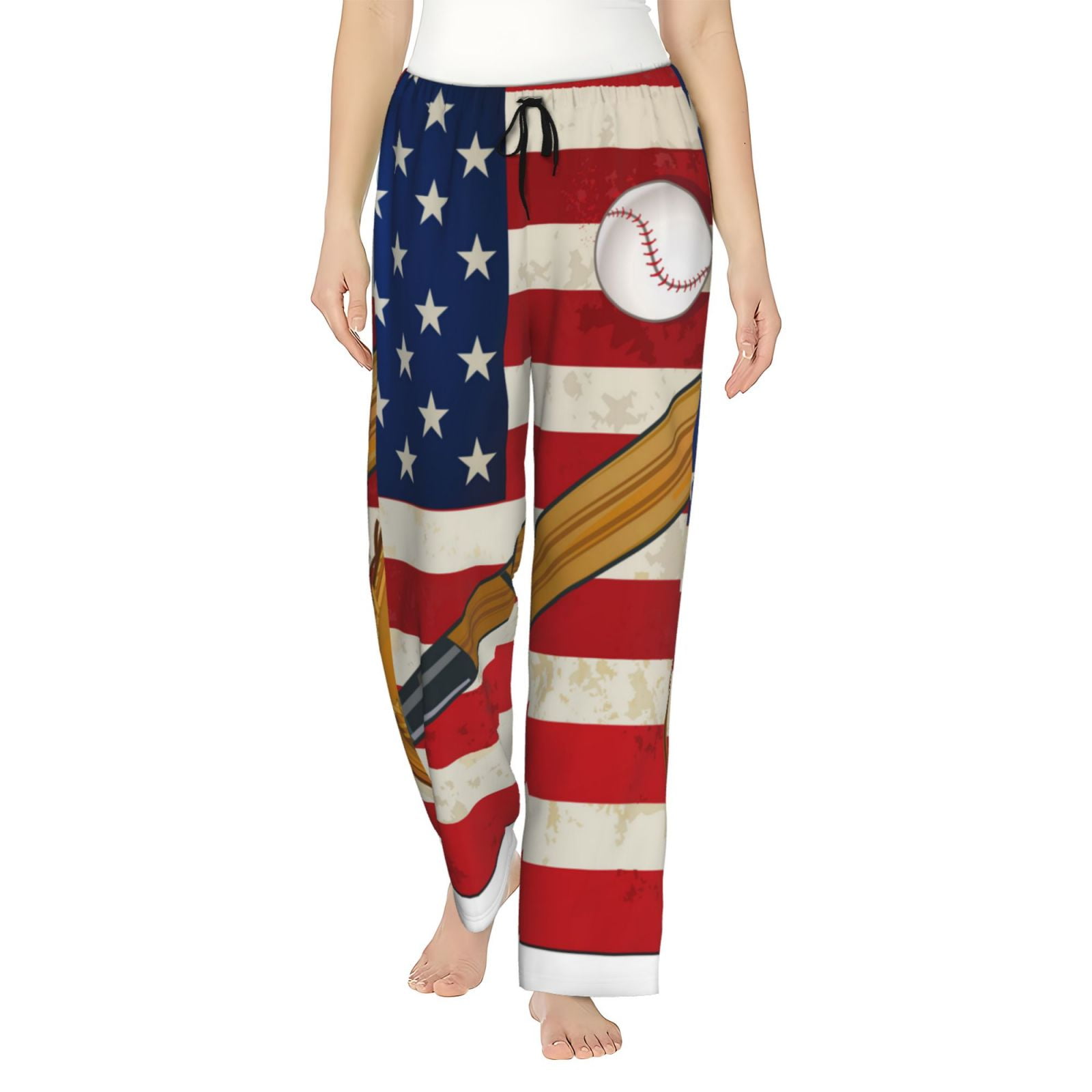 Easygdp American Flag And Baseball Women's Drawstring Pajama Pants ...