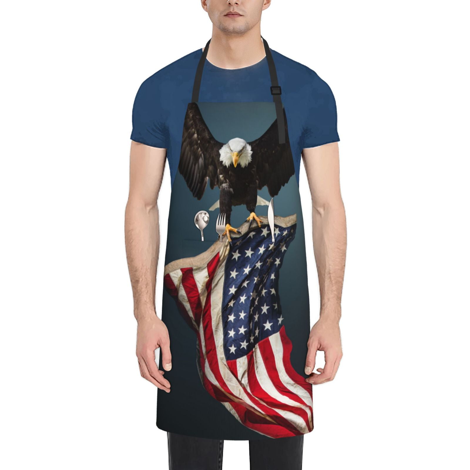 Easygdp American Flag Waterproof Apron with Pockets Adjustable Cooking ...