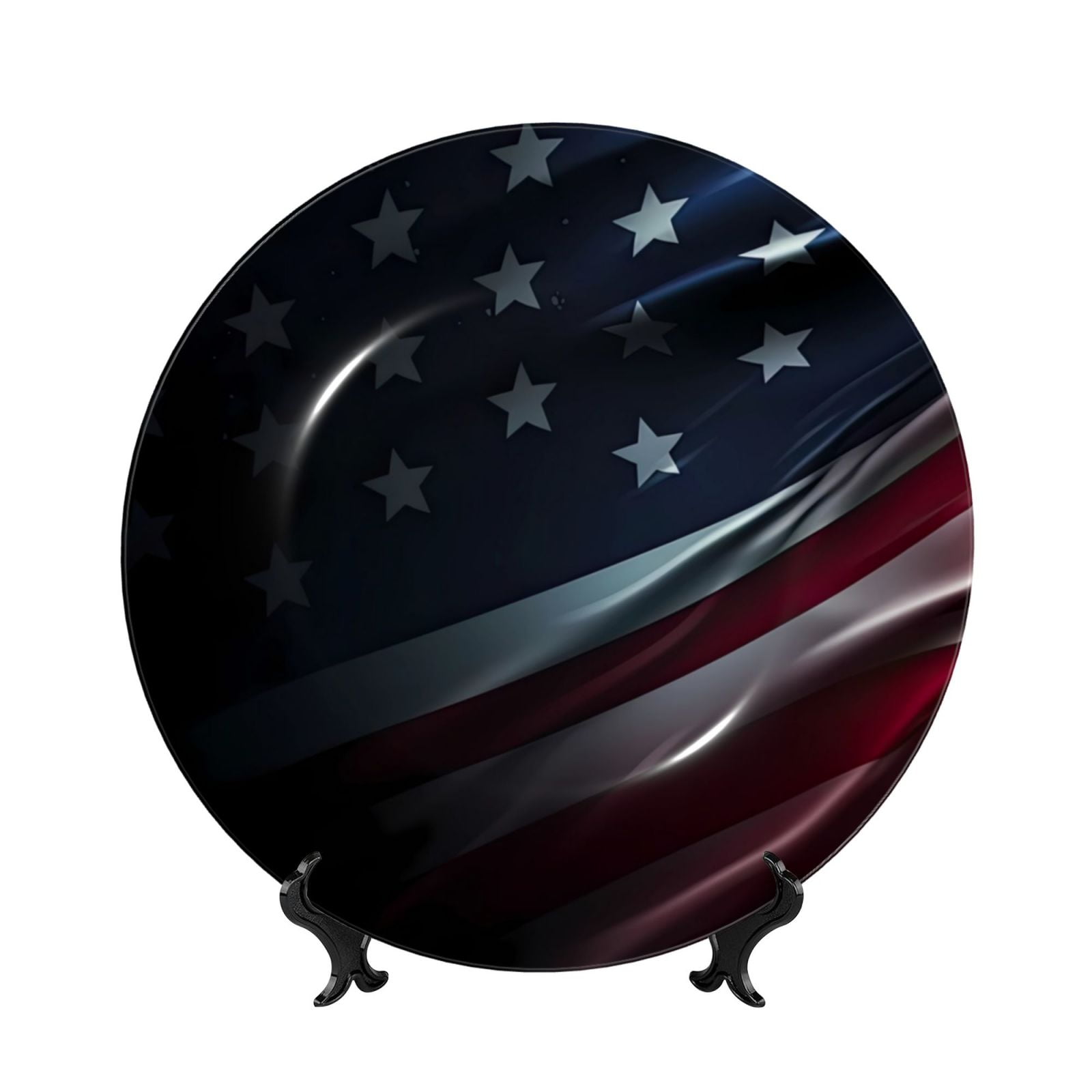 Easygdp American Flag Waving Print Bone China Decorative Plate Ceramic ...