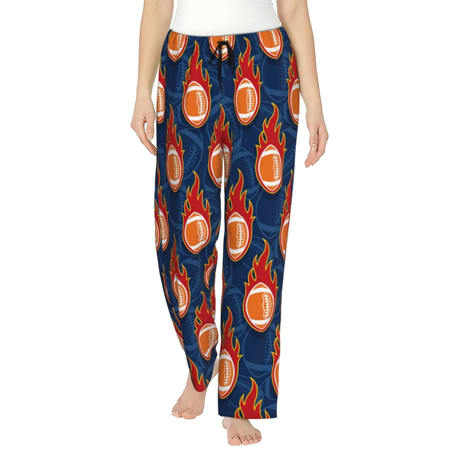 Easygdp American Football and Fire Flames Women's Drawstring Pajama ...