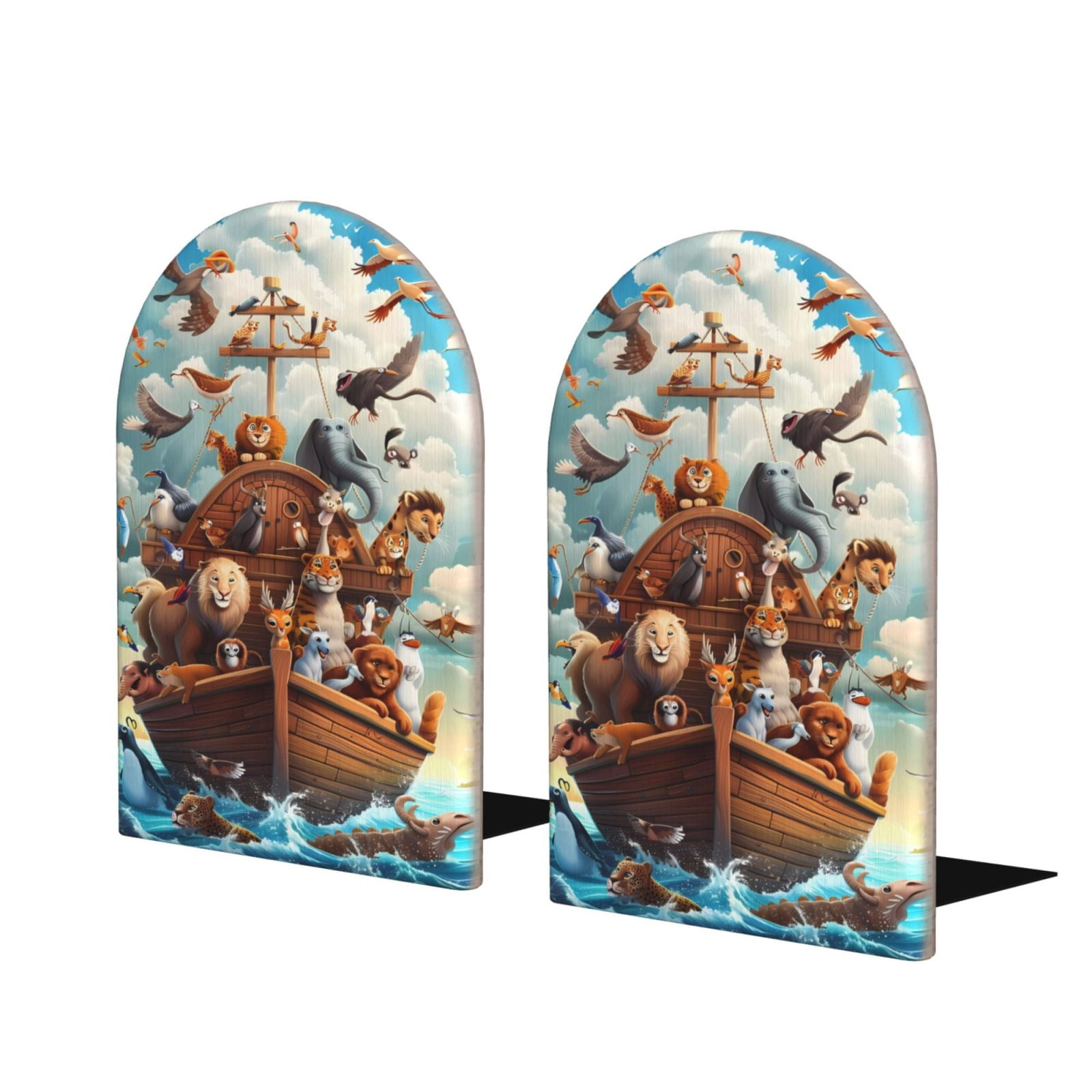Easygdp Animal Filled Noahs Ark 2 Pcs Bookend Large Capacity Office Book Ends for Home Office ...