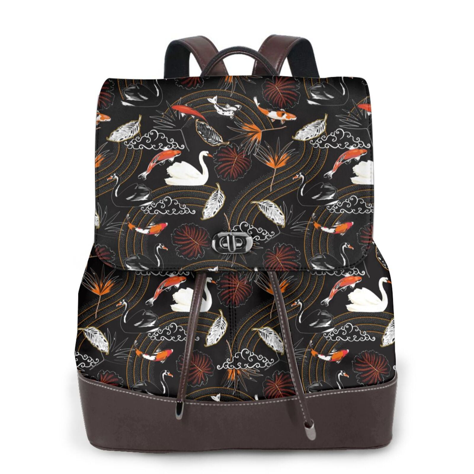 Easygdp Animal Koi Fish Leather Backpack Purse Ladies Shoulder Bag ...