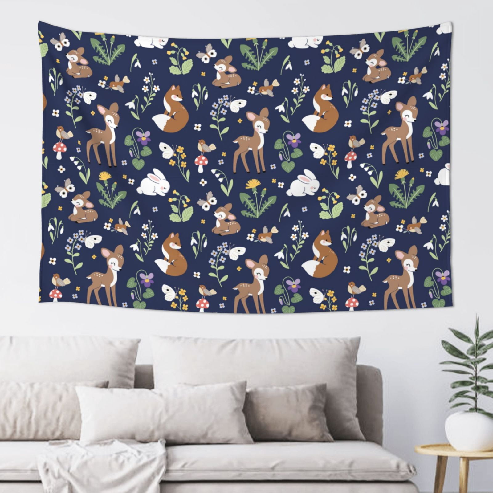 Easygdp Animals And Wildflowers Tapestry Wall Hanging, Wall Tapestries ...