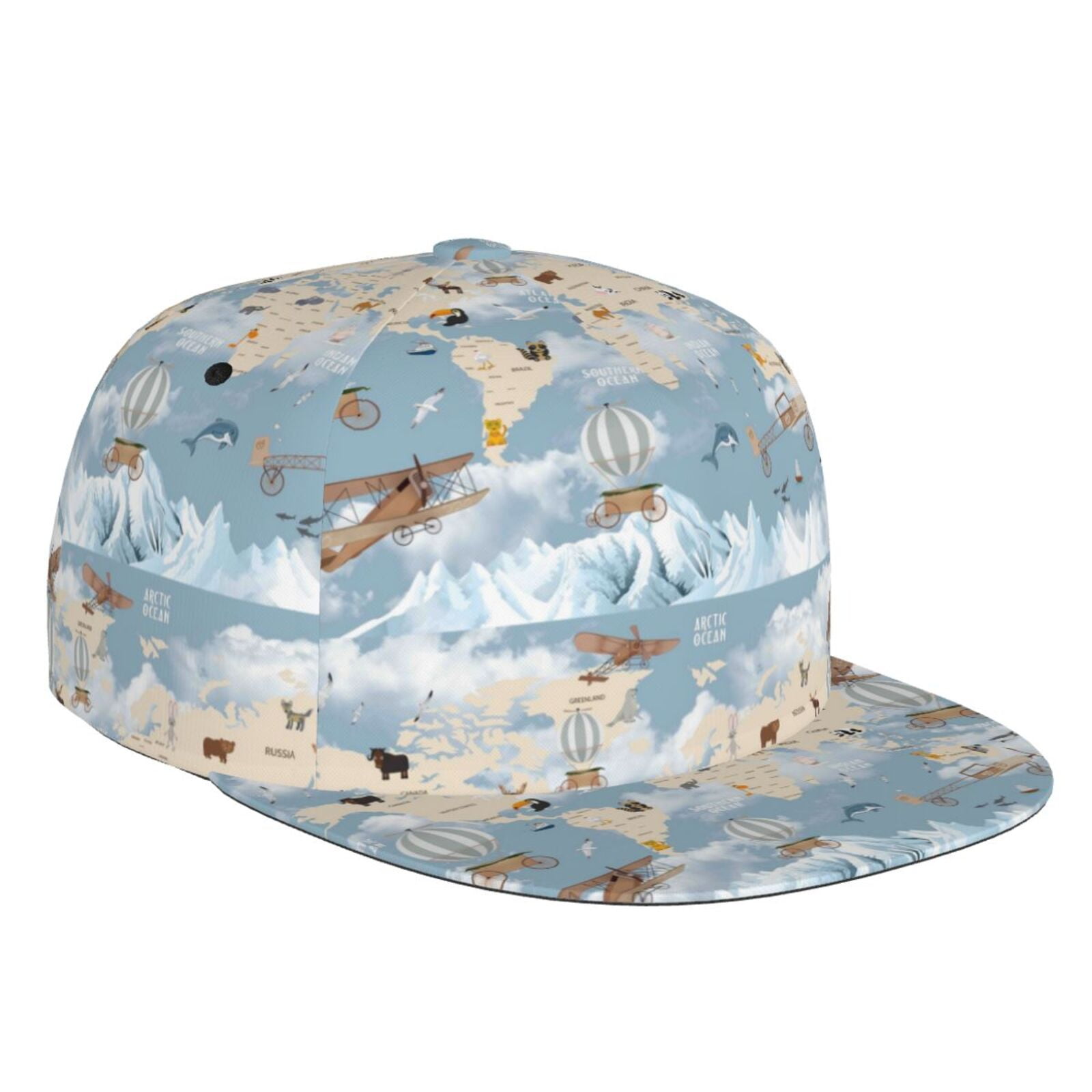 Easygdp Animals Travel World Map Baseball Cap with Adjustable Flat ...