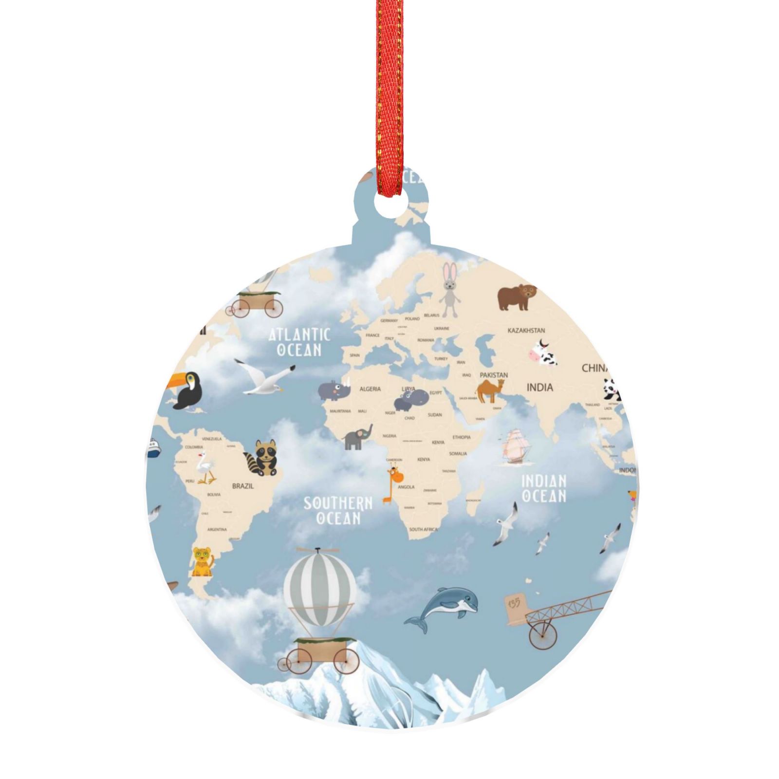 Easygdp Animals Travel World Map Christmas Ornament Acrylic Christmas ...