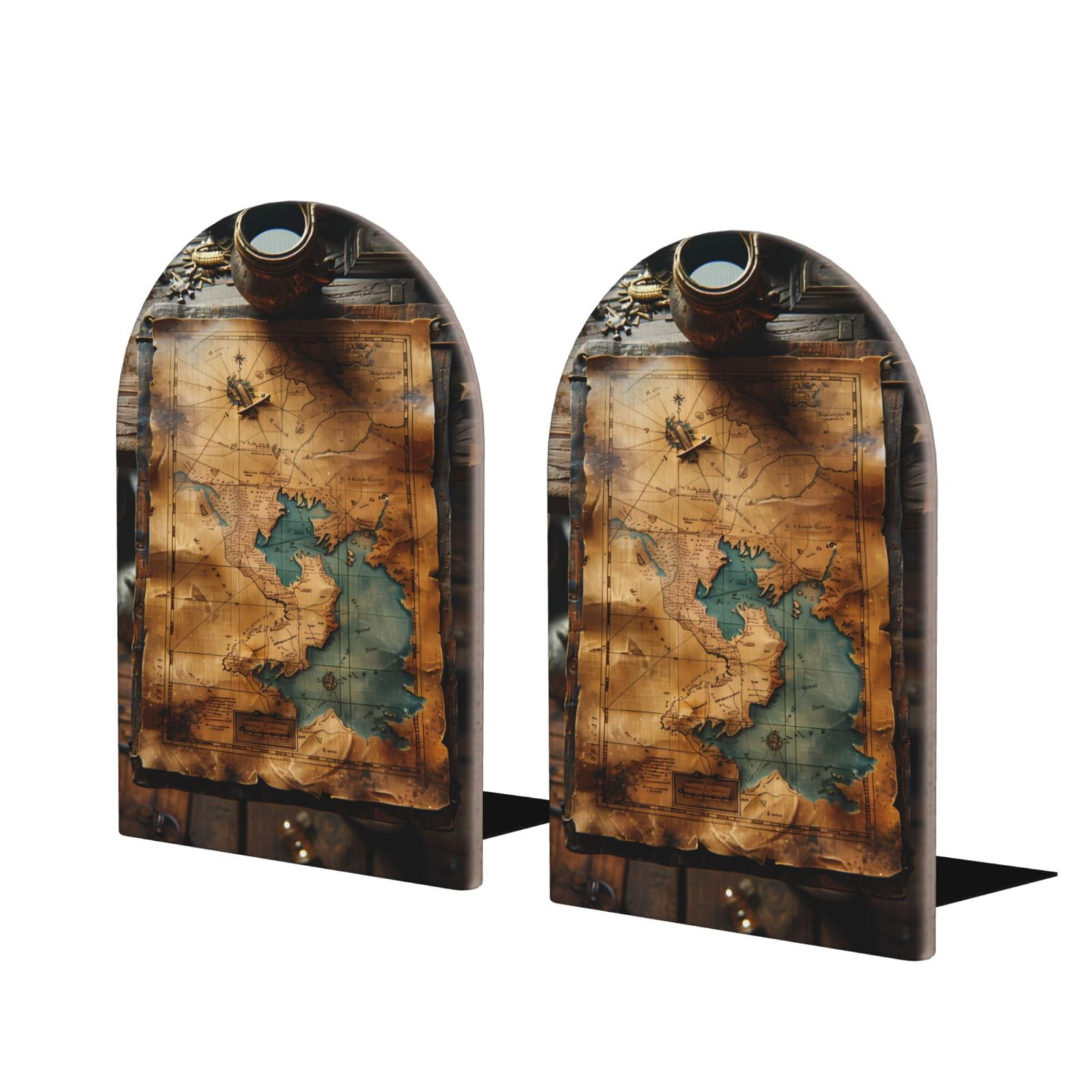 Easygdp Antique Map Adventure Scene 2 Pcs Bookend Large Capacity Office ...