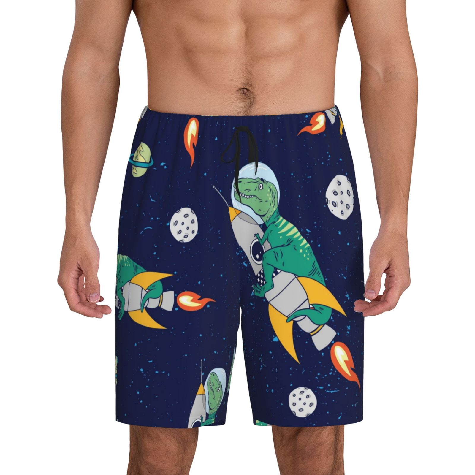 Easygdp Astronaut Dinosaur and Space Men's Short Pajama Pants, Sleep ...