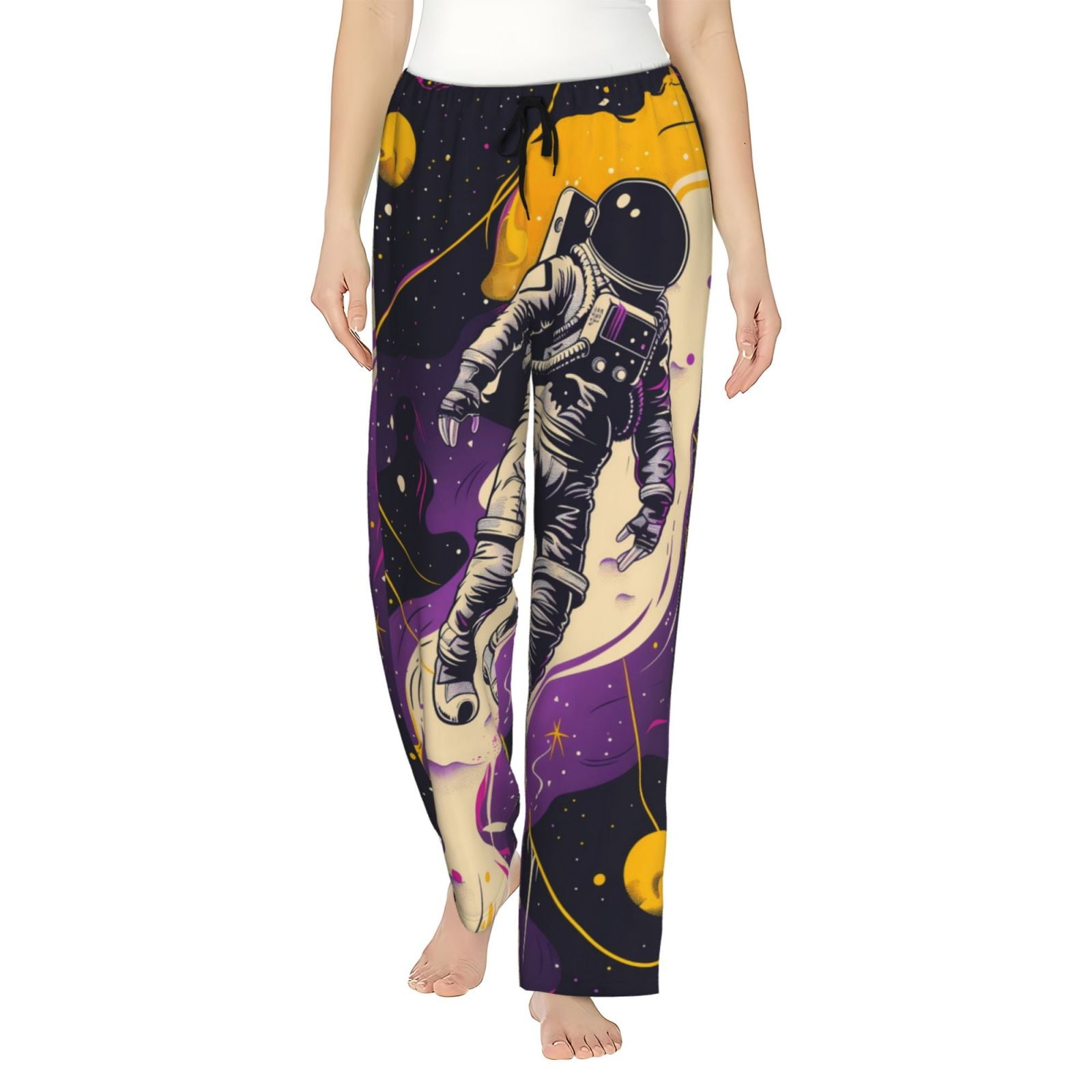 Easygdp Astronaut Floating purple Space Women's Drawstring Pajama Pants ...
