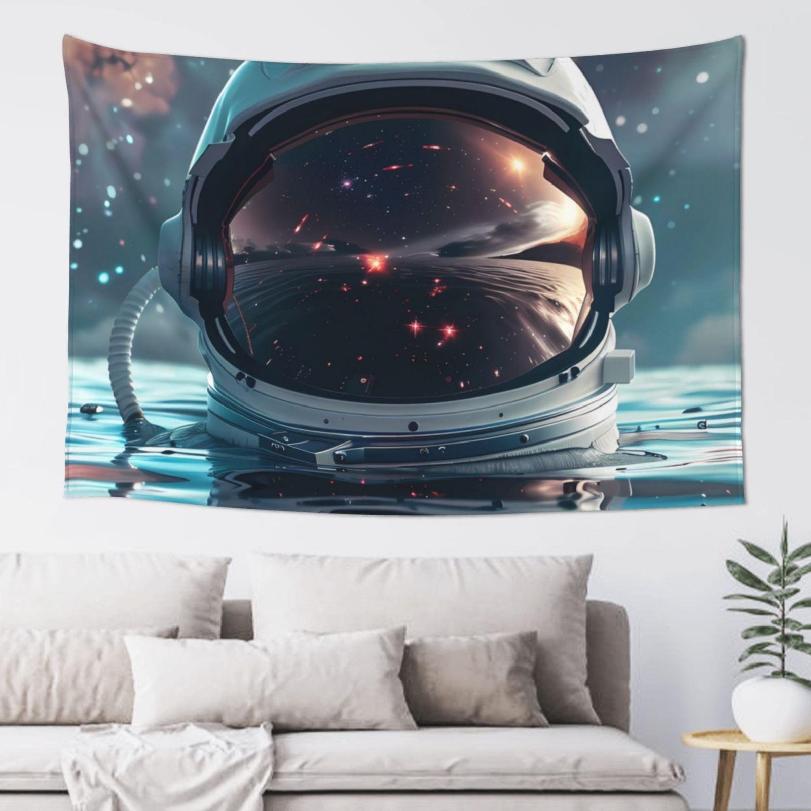 Easygdp Astronaut Helmet Reflections Tapestry Wall Hanging, Wall Tapestries for Bedroom ...