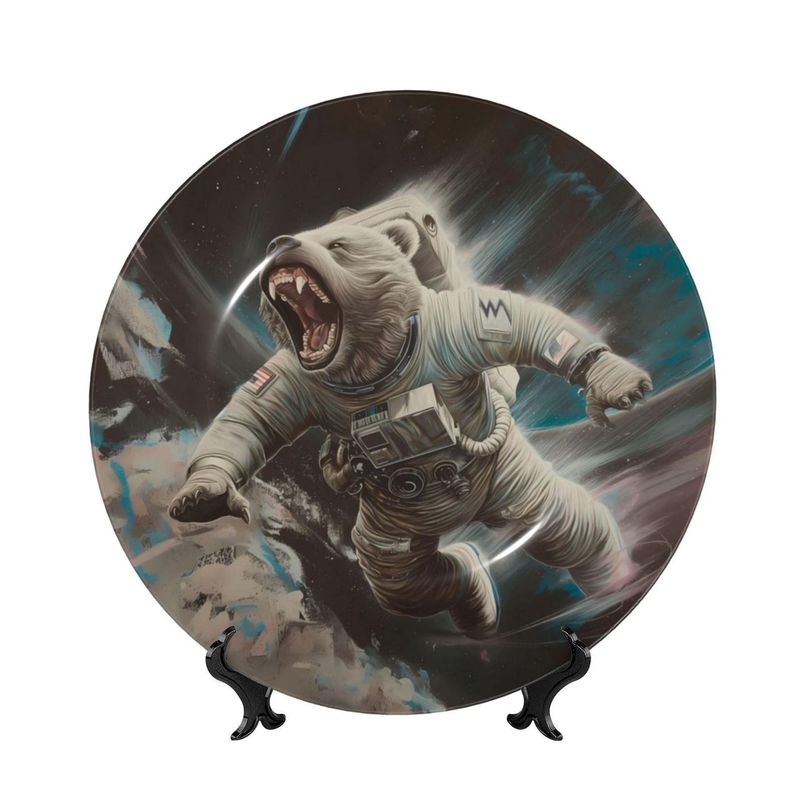 Easygdp Astronaut Polar Bear Roar Bone China Decorative Plate Ceramic ...