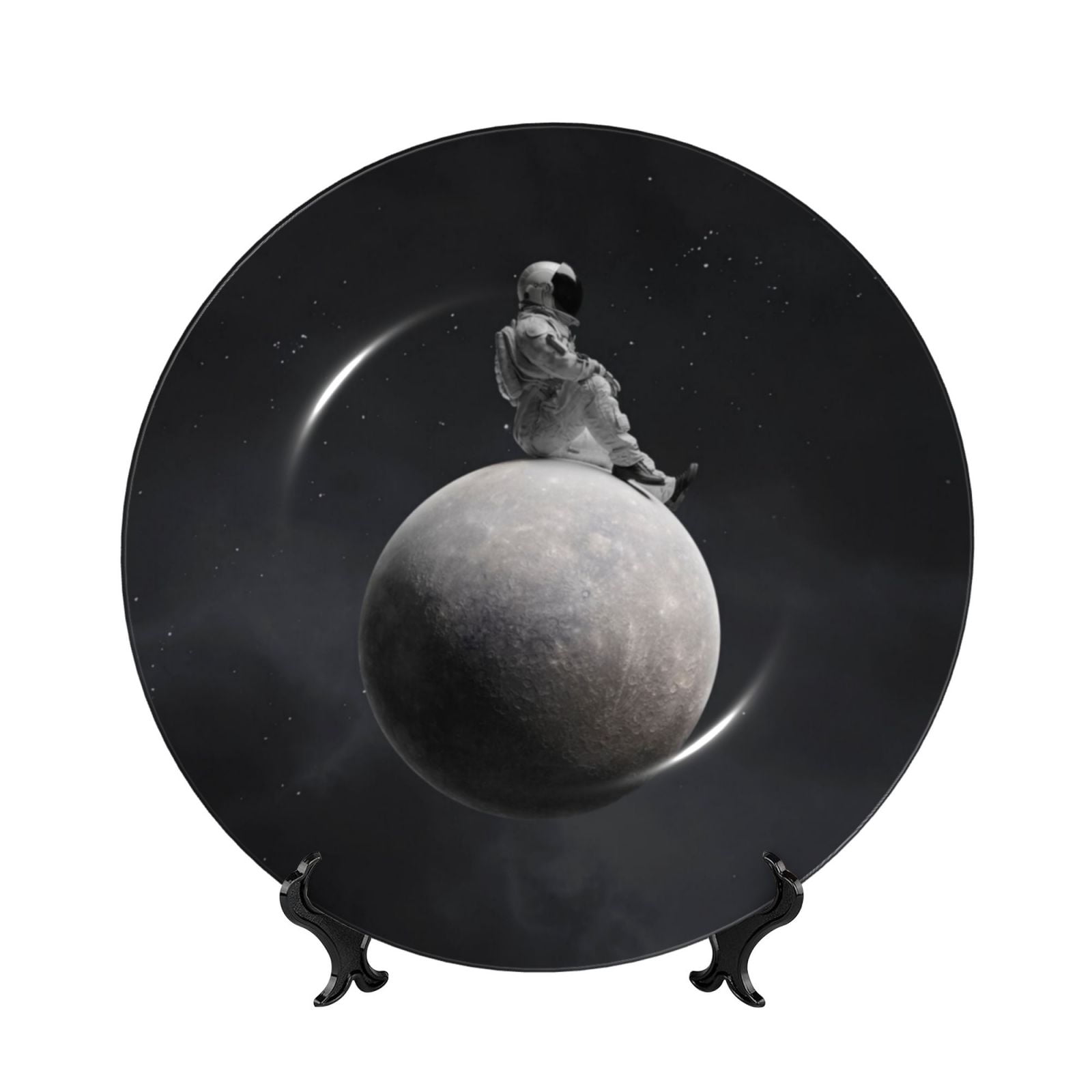 Easygdp Astronaut Sitting On Mercury Planet Bone China Decorative Plate ...