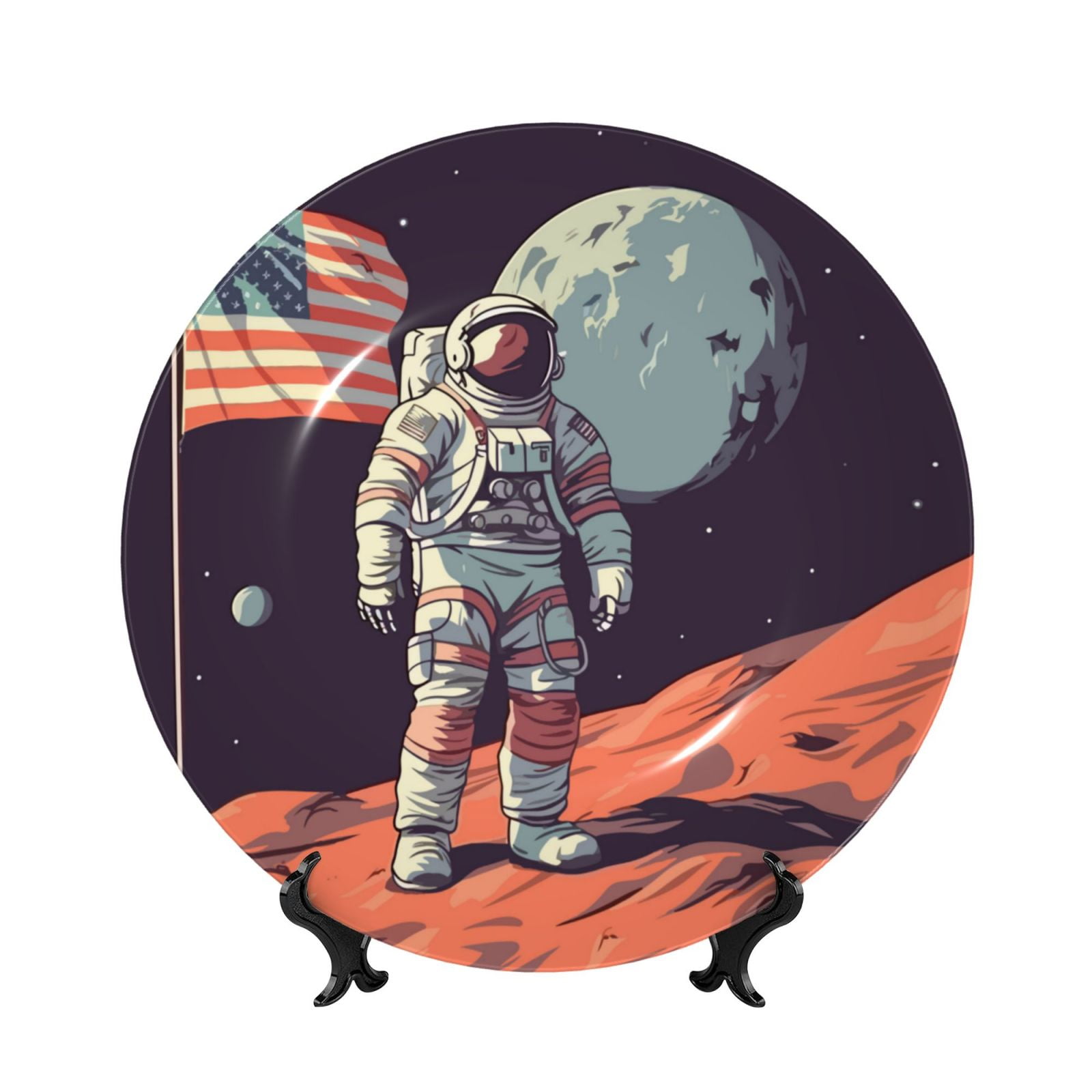 Easygdp Astronaut With American Flag Bone China Decorative Plate ...