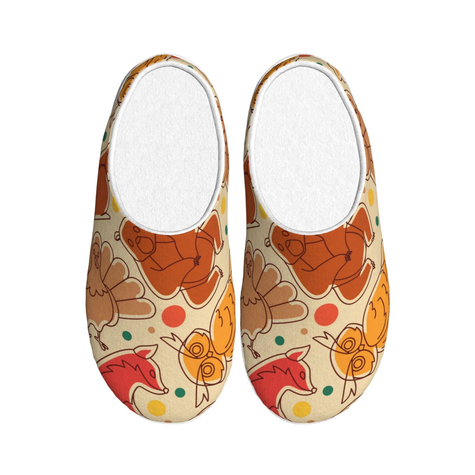 Easygdp Autumn Animal Maple Leaves Slippers for Women Mens Winter Warm ...