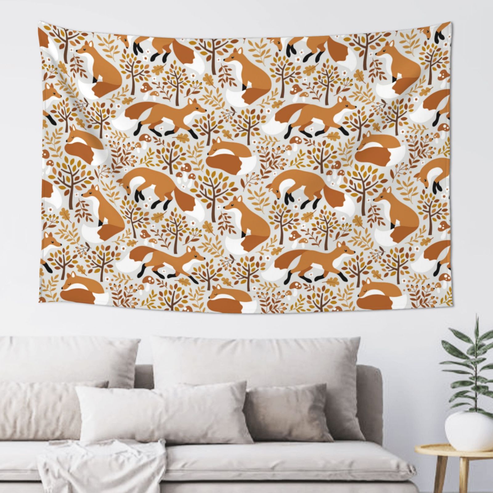 Easygdp Autumn Fox with Brown Plants Tapestry Wall Hanging, Wall ...