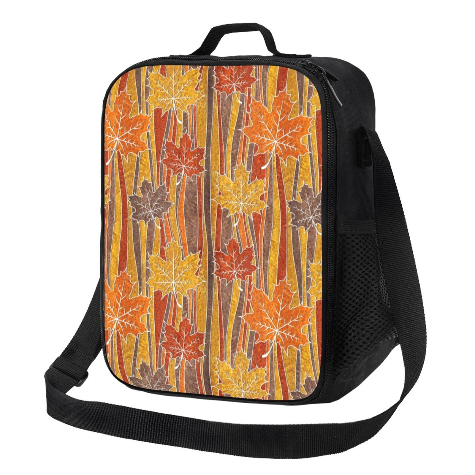 Easygdp Autumn Maple Leaf Stripes Lunch Box Large capacity Lunch Bag ...