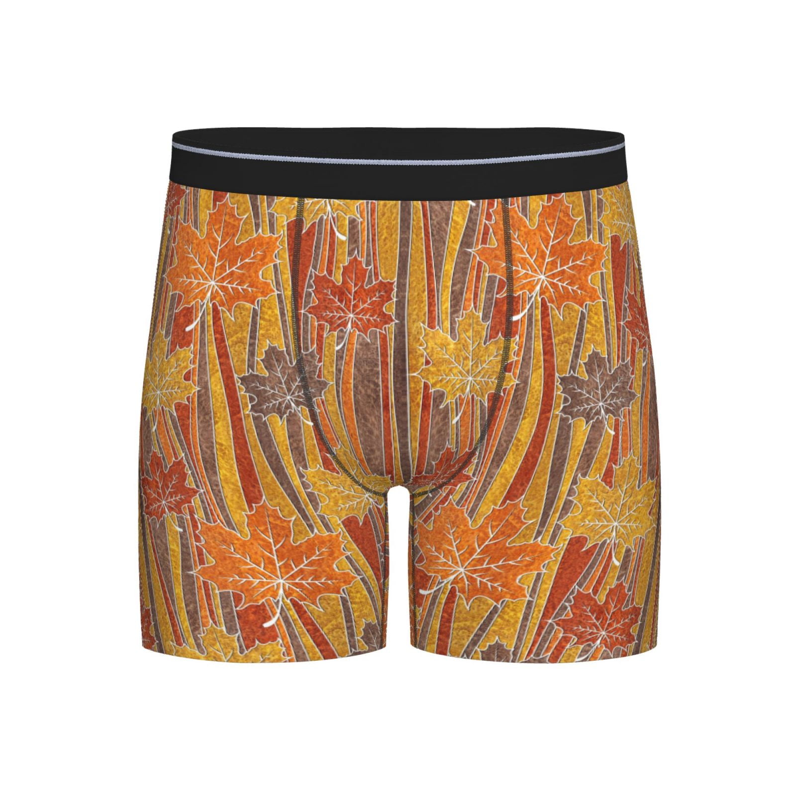 Easygdp Autumn Maple Leaf Stripes Men's Boxer Briefs Men’s Underwear ...