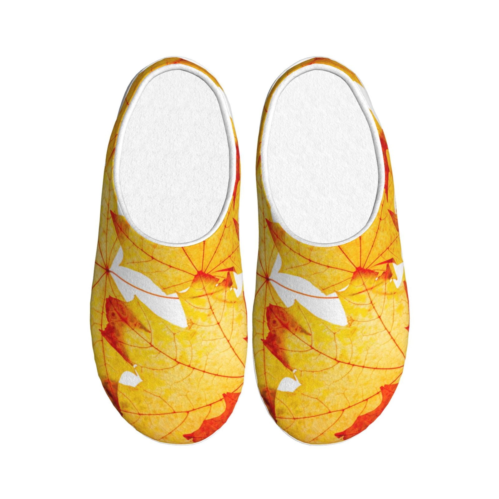 Easygdp Autumn Maple Leaves Slippers for Women Mens Winter Warm Home ...