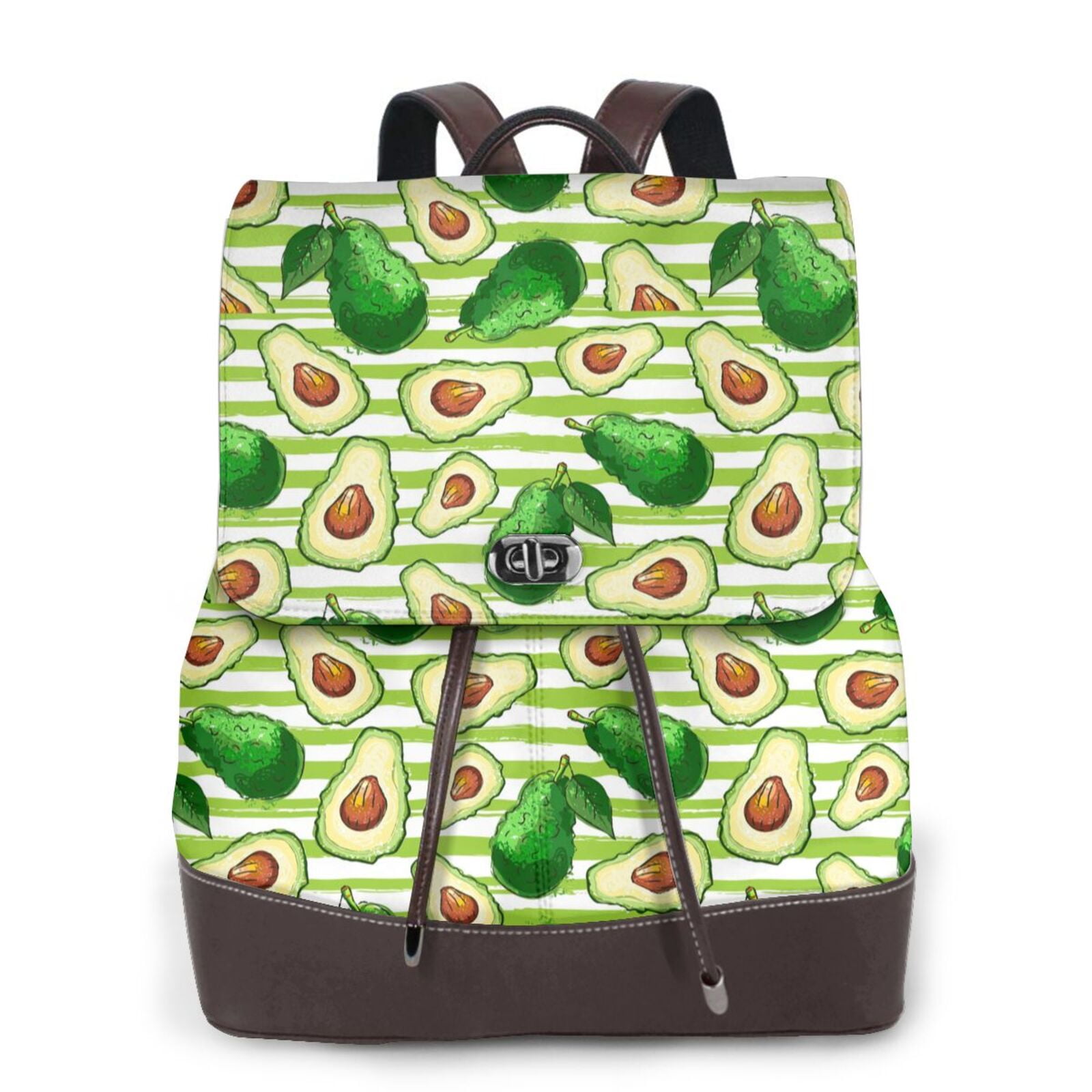 Easygdp Avocado Green Striped Leather Backpack Purse Ladies Shoulder ...