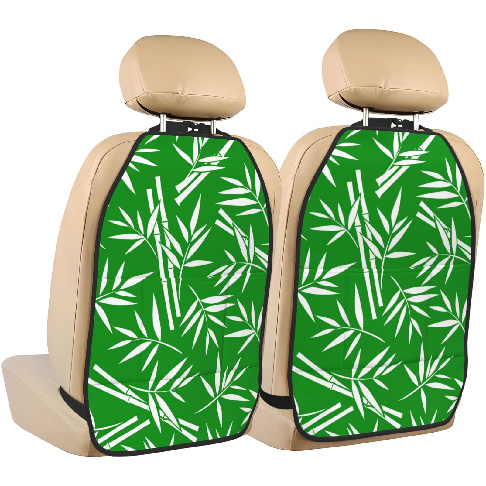 Easygdp Bamboo Car Kick Mat Seat Cover 2 Pcs Anti-Kick Pockets Storage ...