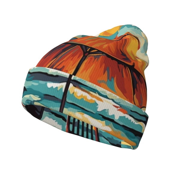 Easygdp Beach Umbrella Sunset Winter Beanie for Men Women Beanie Knit ...