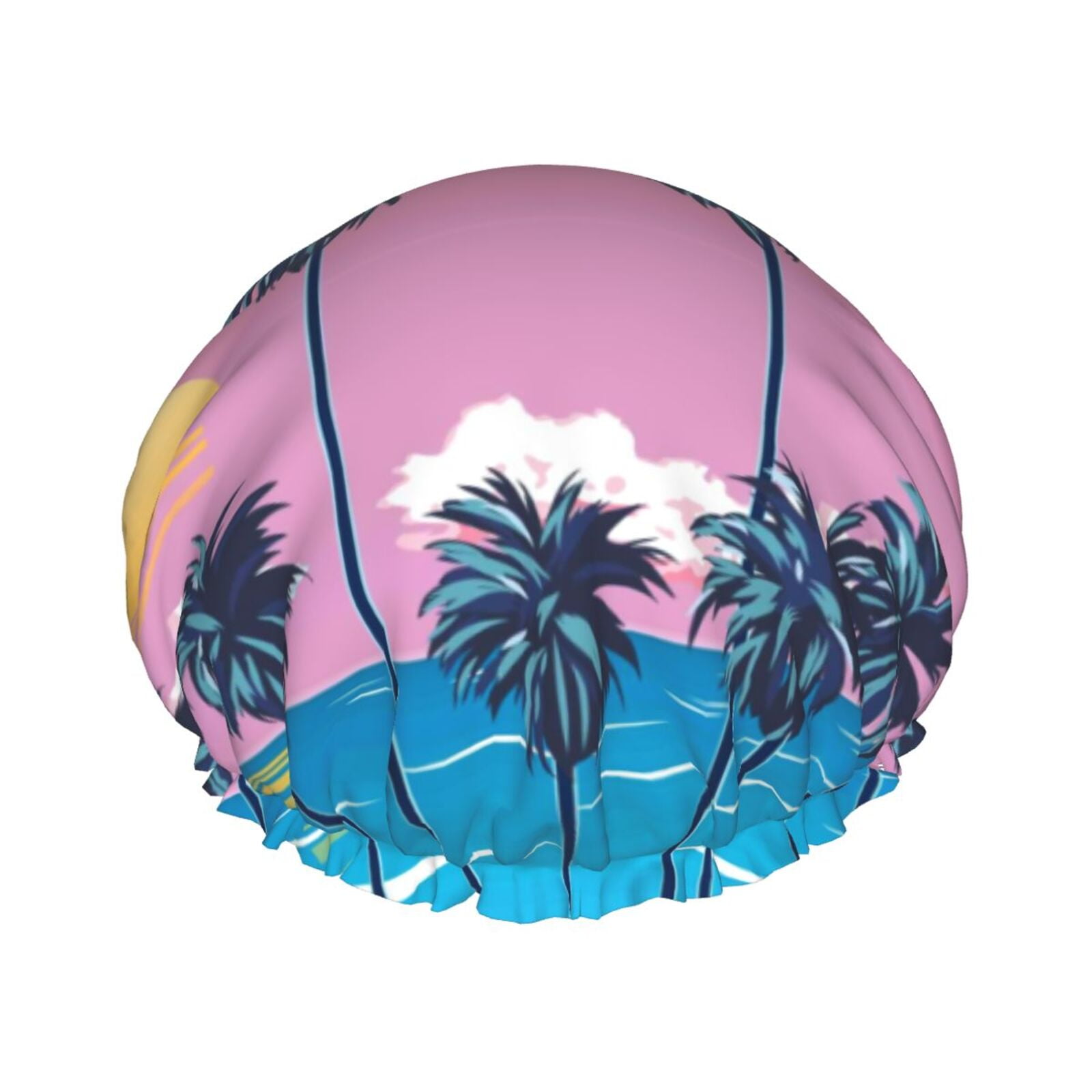 Easygdp Beach with Palm Trees Shower Caps for Women, Double Waterproof ...