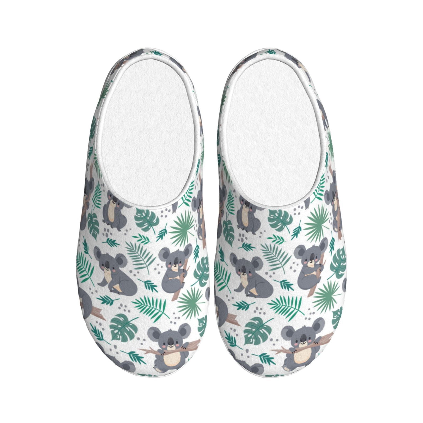 Easygdp Bears and Tropical Leaves Slippers for Women Mens Winter Warm ...