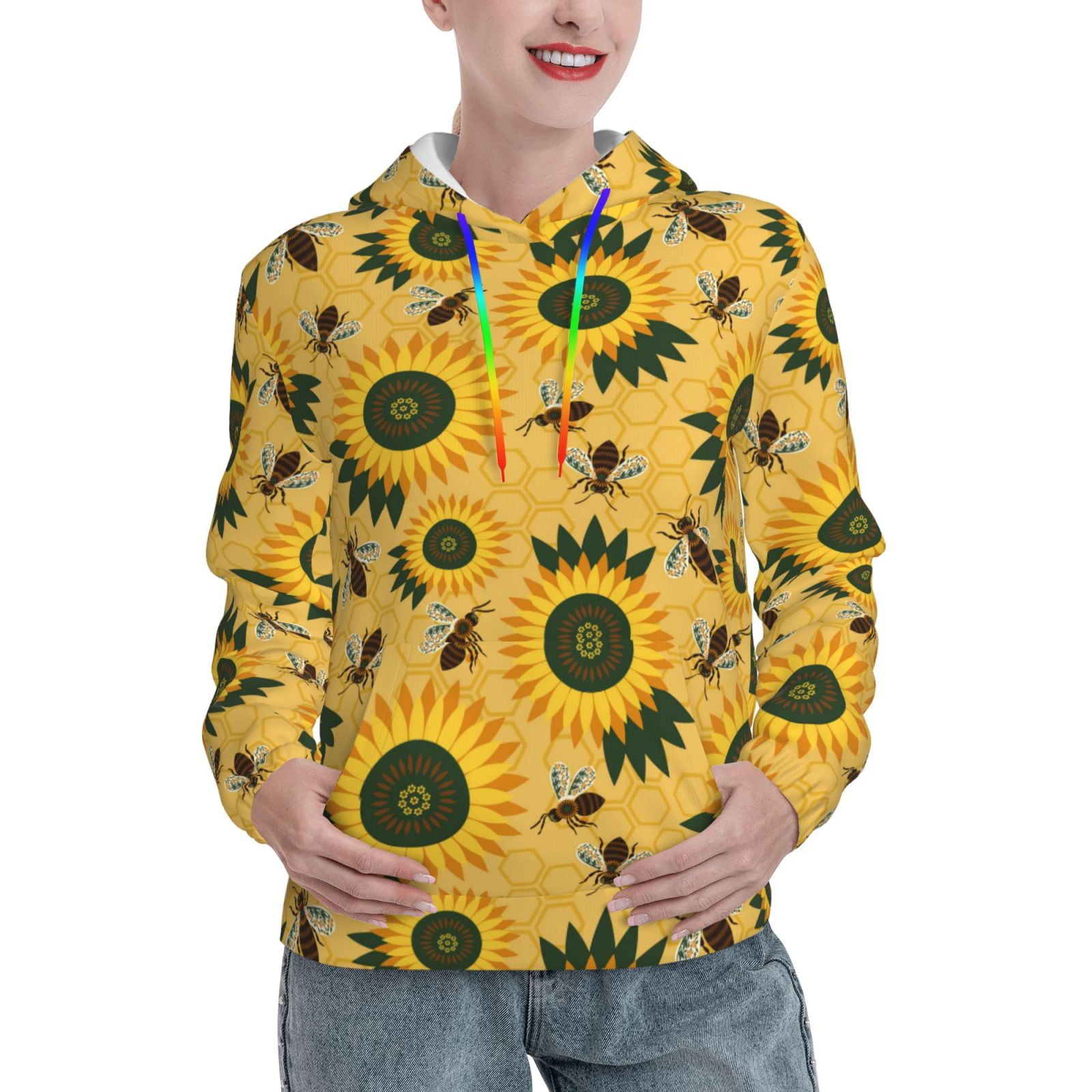 Easygdp Bees and Sunflowers Womens Casual Hoodies Sweatshirts Long Sleeve Pullover Fall Pullover ...
