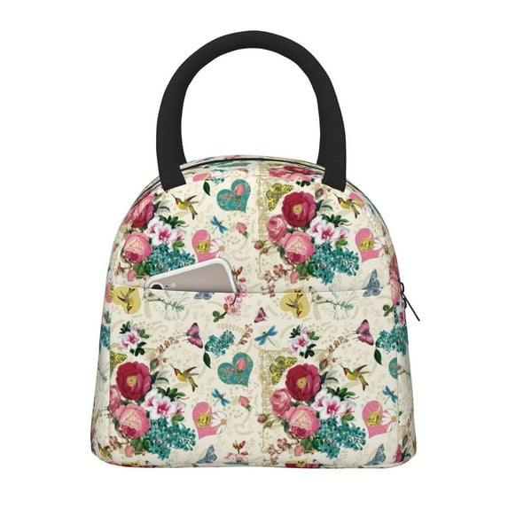 Easygdp Bird Butterfly Rose Large Insulated Lunch Bag，Aluminum Lining ...