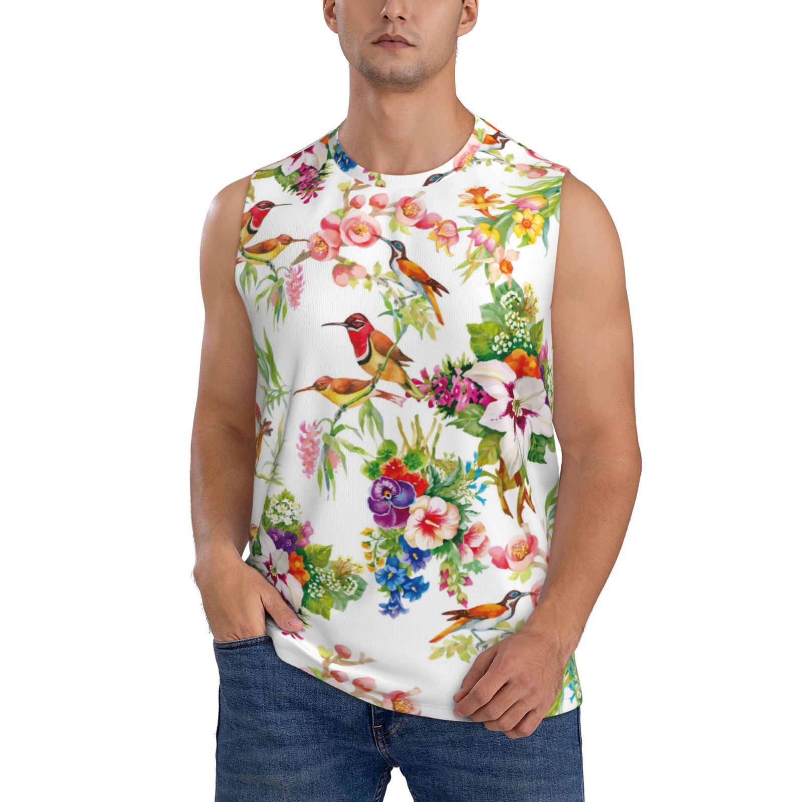 Easygdp Birds And Flowers Men's Breathable Tank Tops Sleeveless Sporty ...