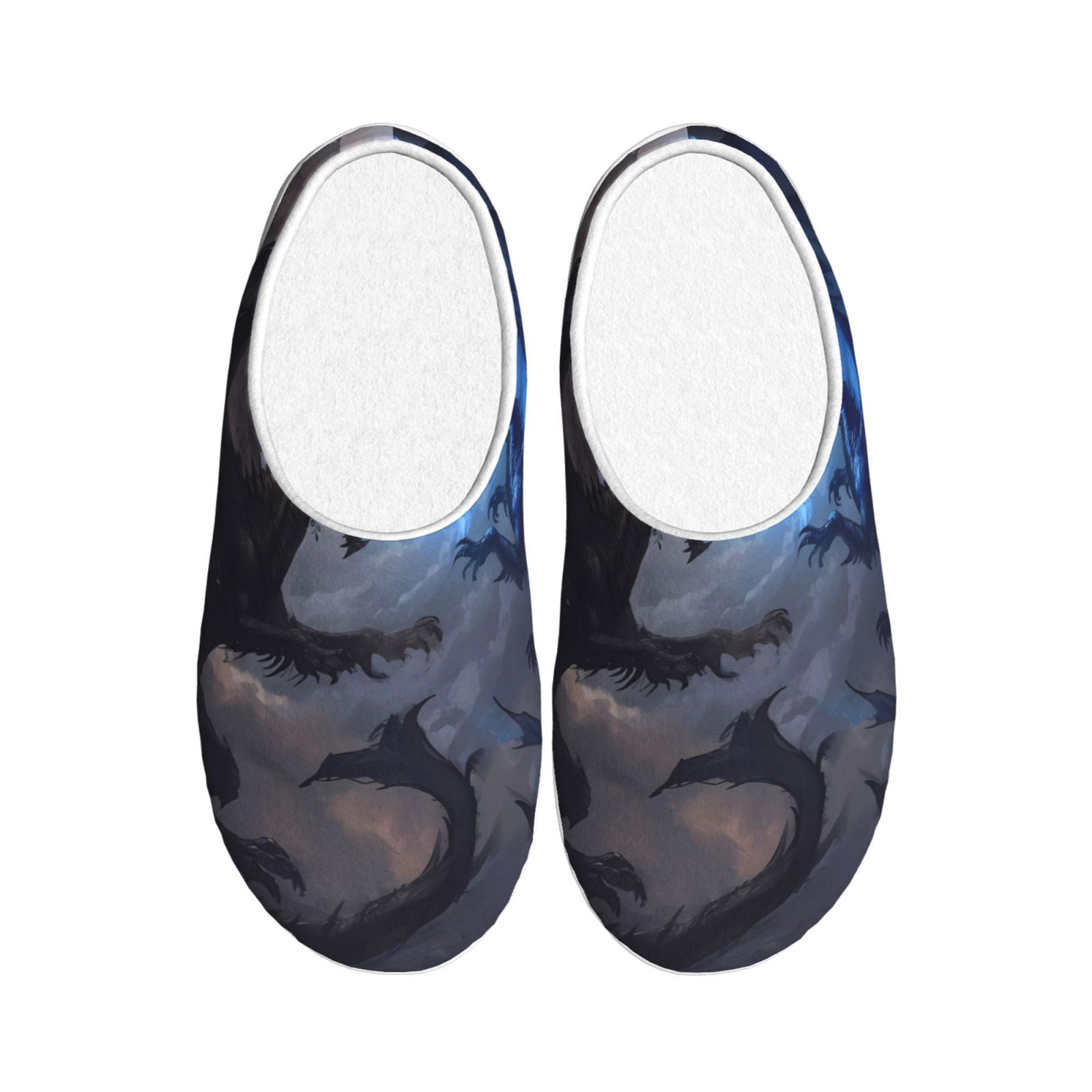 Easygdp Black And Blue Lightning Dragon Slippers for Women Mens Winter ...