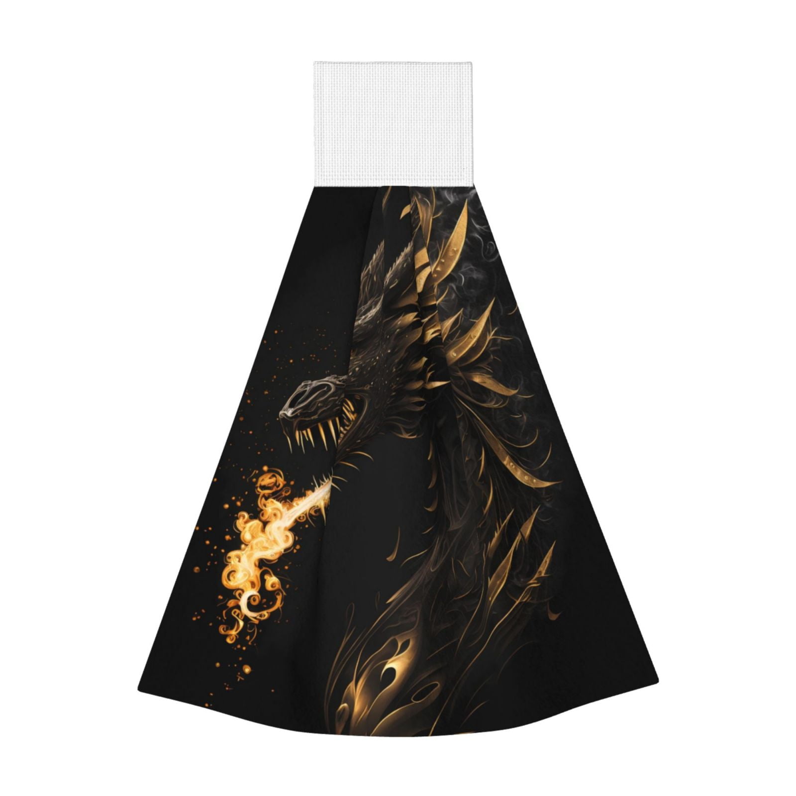 Easygdp Black And Gold Fire Dragon Kitchen Hand Towels Hanging Tie ...