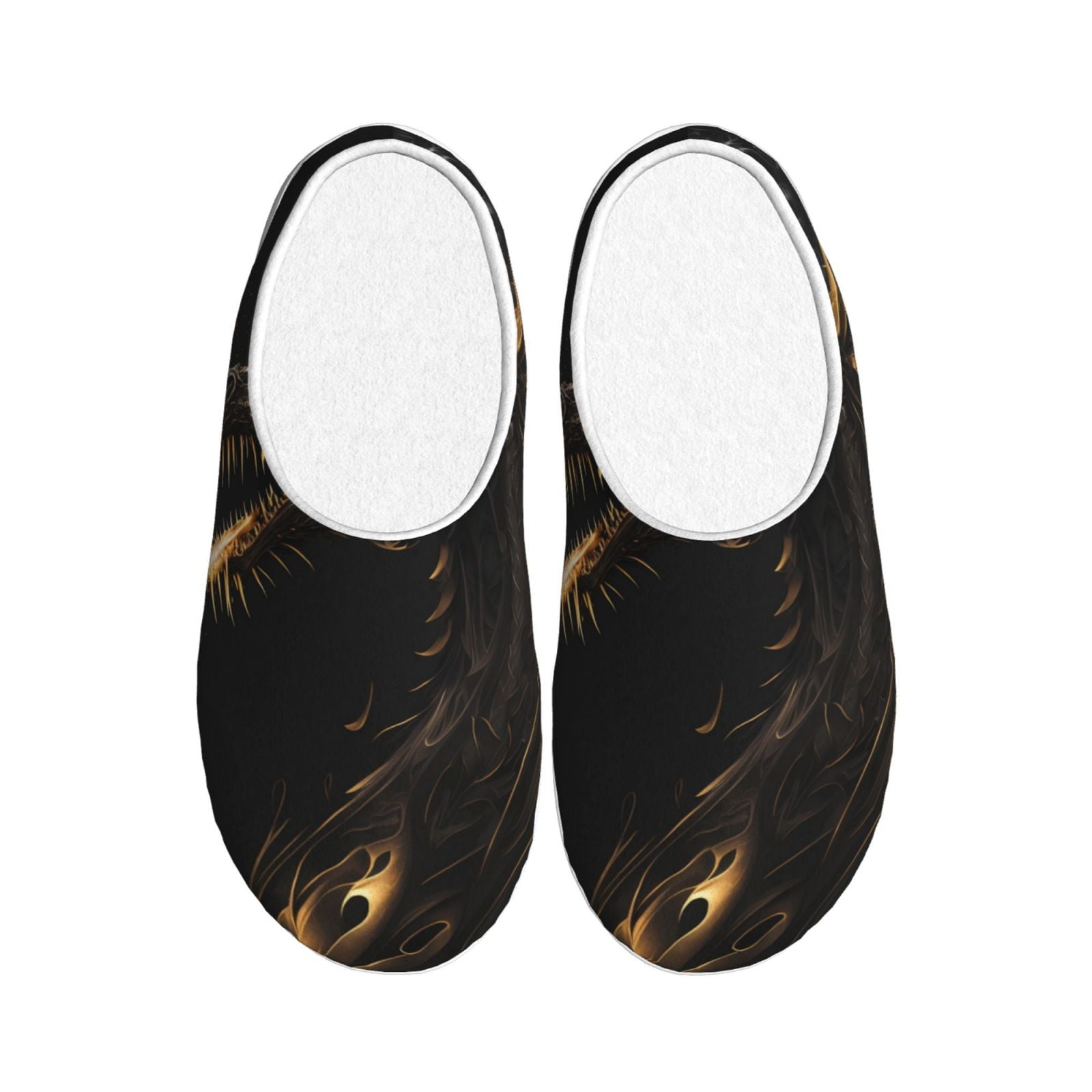 Easygdp Black And Gold Fire Dragon Slippers for Women Mens Winter Warm ...