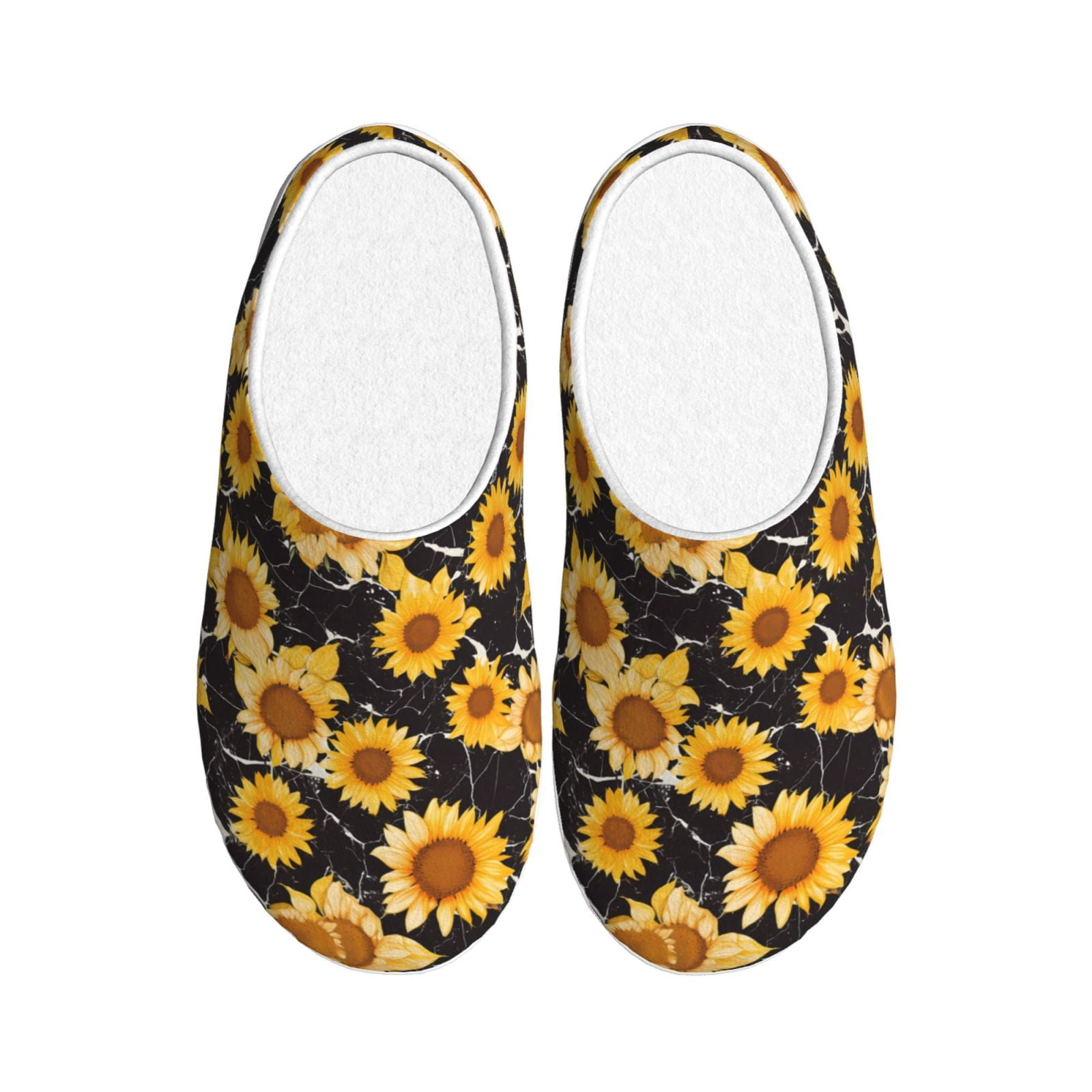 Easygdp Black Marble Pattern Sunflower Slippers for Women Mens Winter ...