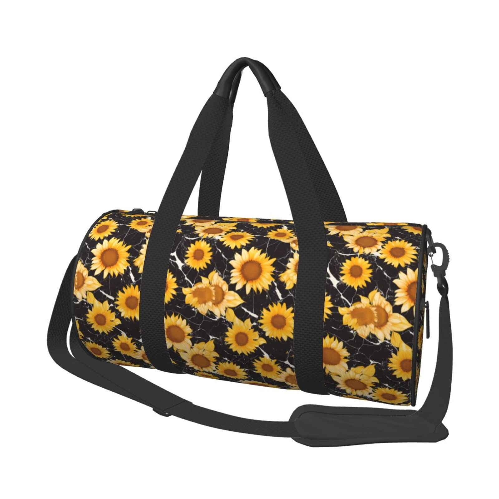 Easygdp Black Marble Pattern Sunflower Travel Duffle Bag,Carry on Bag ...