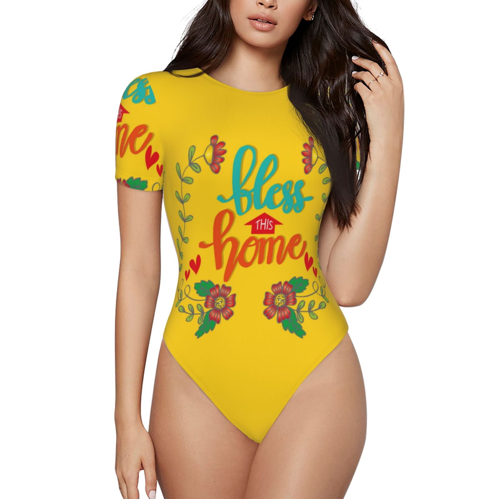 Easygdp Bless This Home Womens One Piece Swimsuit Slim Fit Crew Neck