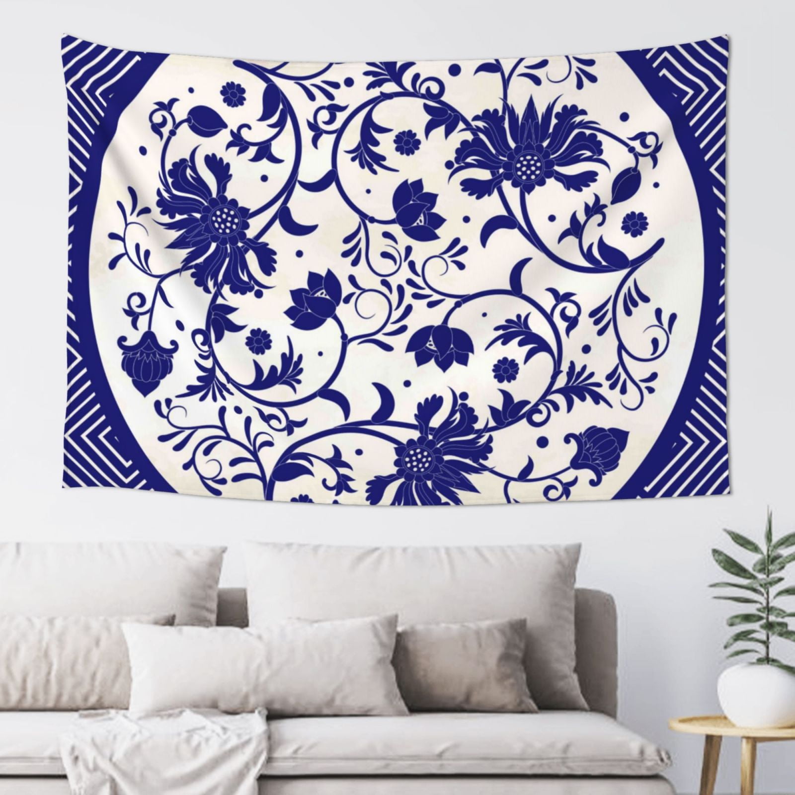 Easygdp Blue And White Porcelain Pattern Tapestry Wall Hanging, Wall ...